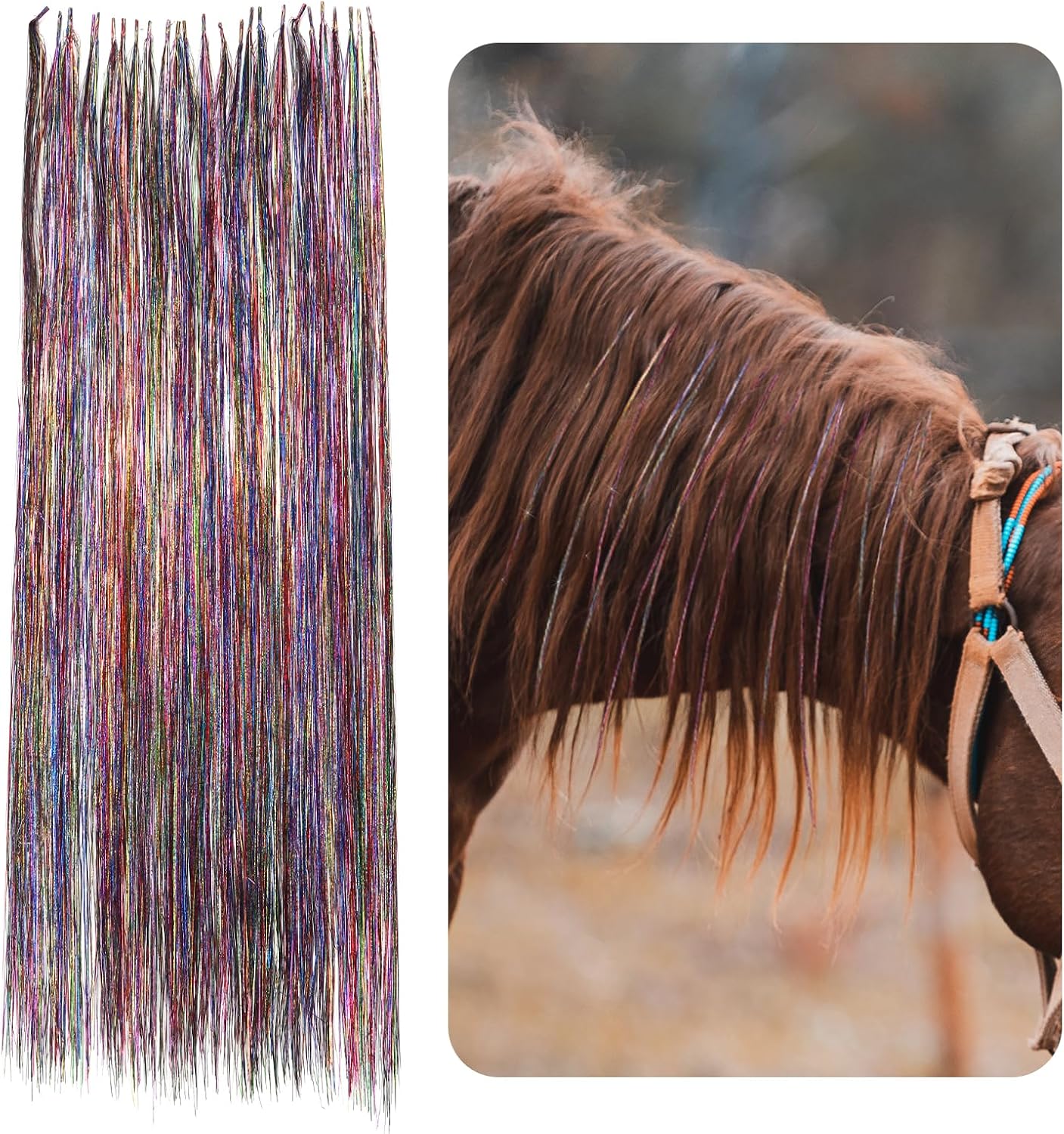 50pcs Horse Bling Accessories, 21.65in Colorful Glitter Tinsel Hair ...
