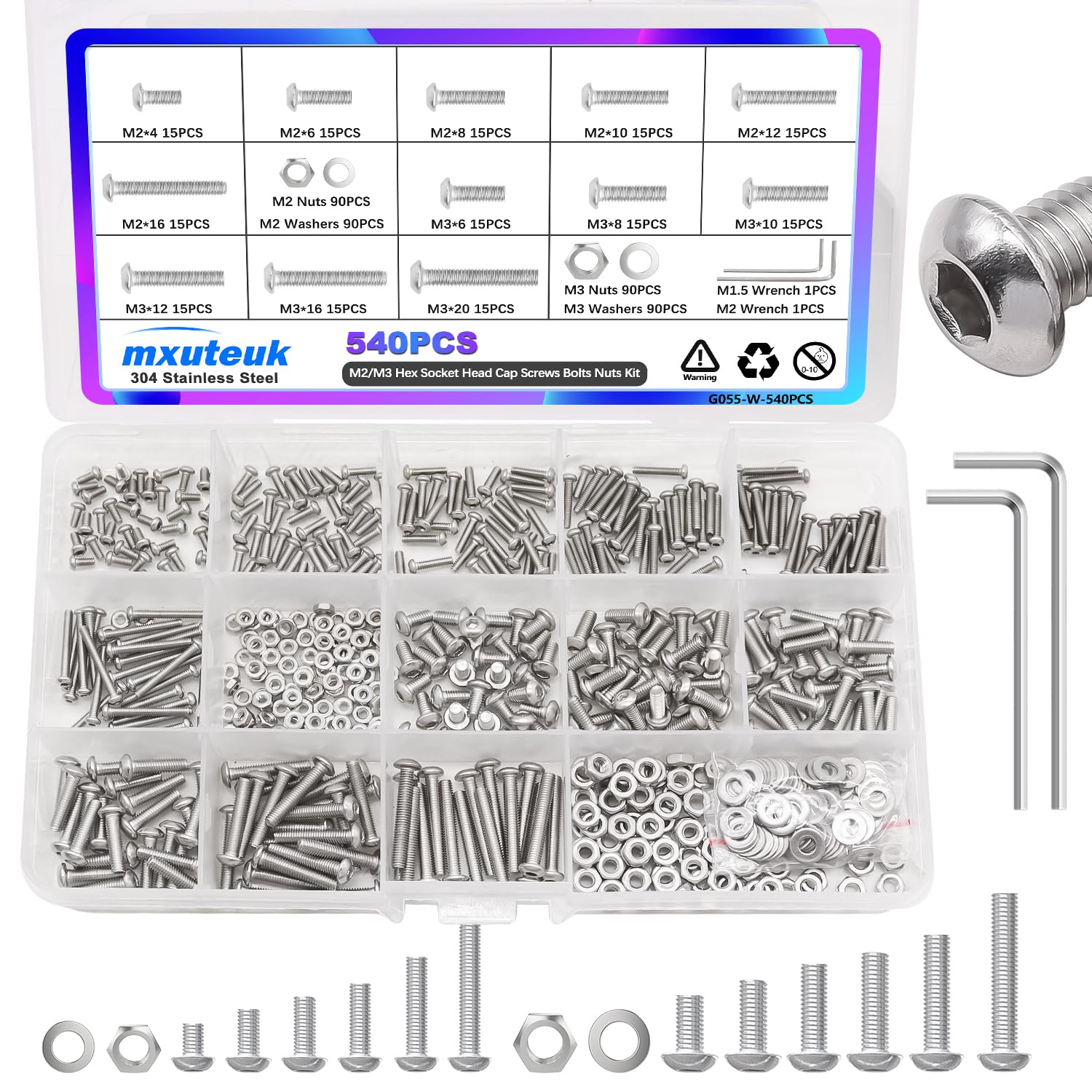 Amazon.com: mxuteuk 540pcs M2 M3 Screws Assortment Kit,304 Stainless ...