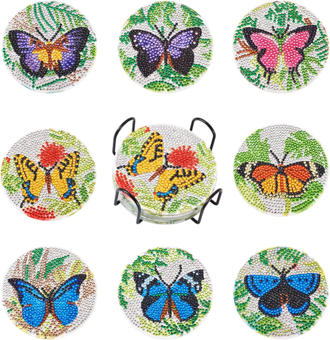 Amazon.com: FASHEWELRY 8Pcs Butterfly Diamond Painting Coaster with ...