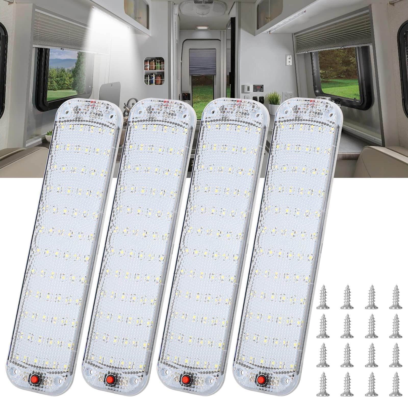 Linkstyle 4PCS 12V LED Interior Light Bar, 72 LEDs 10W 6500K Light Strip, 12V Campervan Lights ...