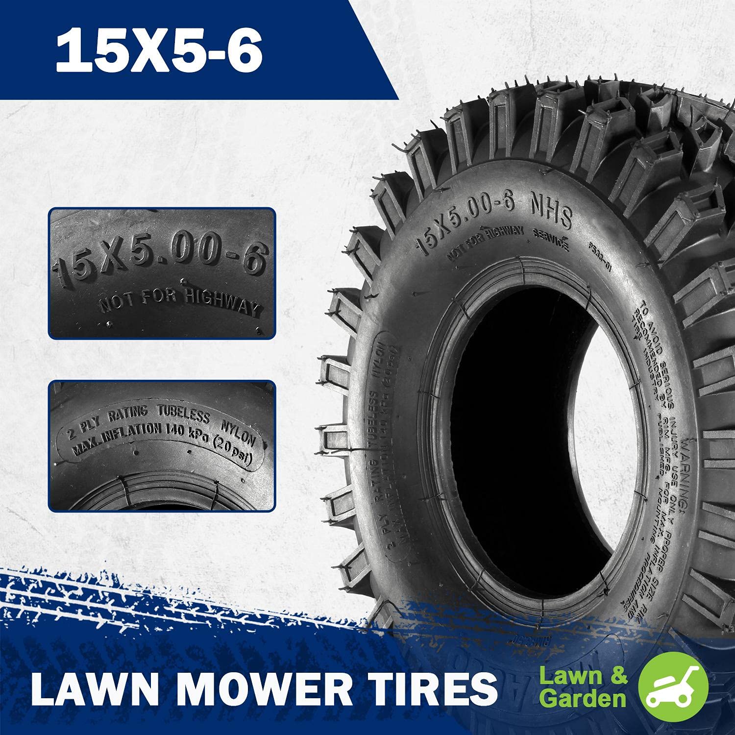 Snapklik.com : Set Of 4 15X5-6 Front Tires & 20X9.50-8 Rear Lawn Mower ...