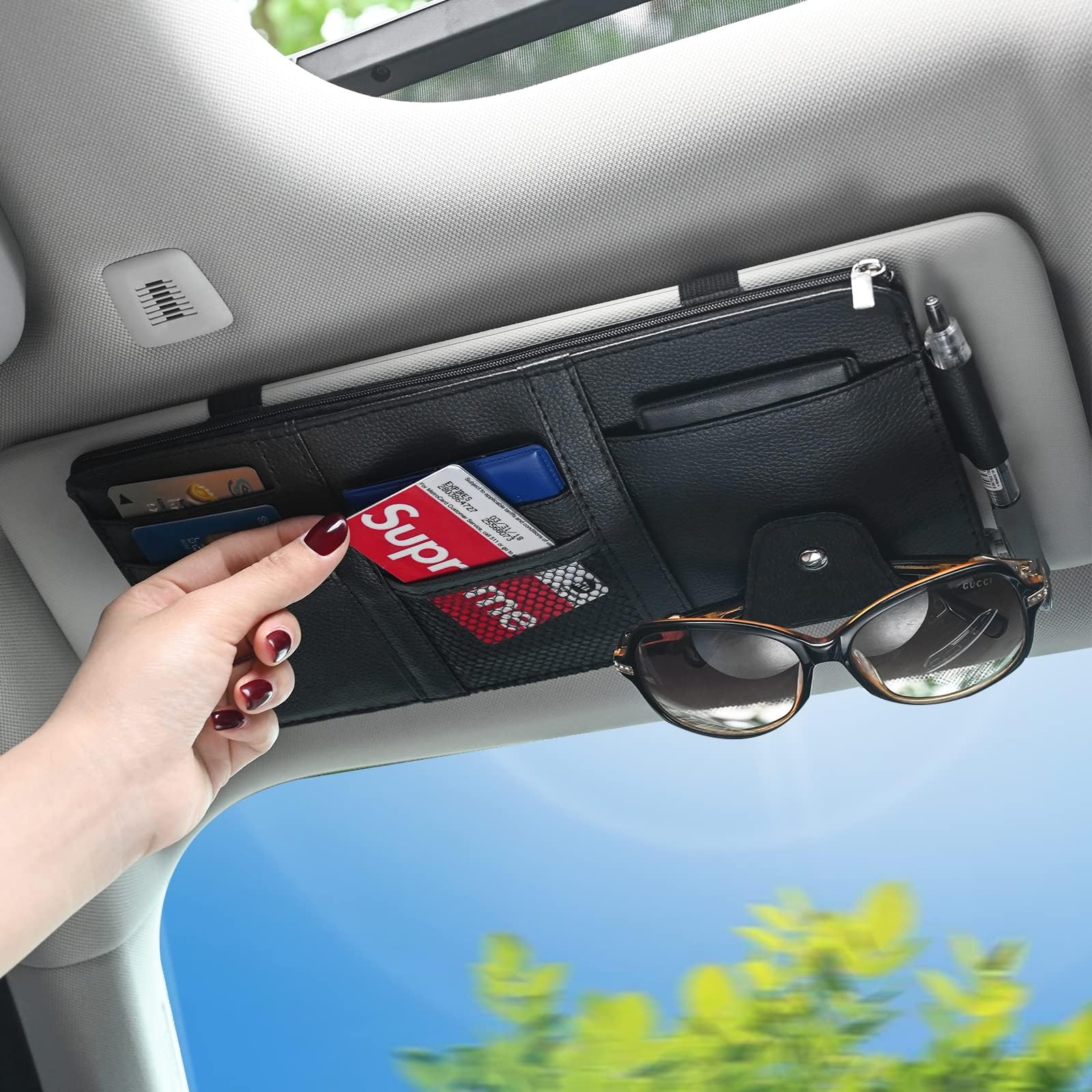 Amazon.com: Car Sun Visor Organizer, Car Visor Pocket Wallet Pouch ...