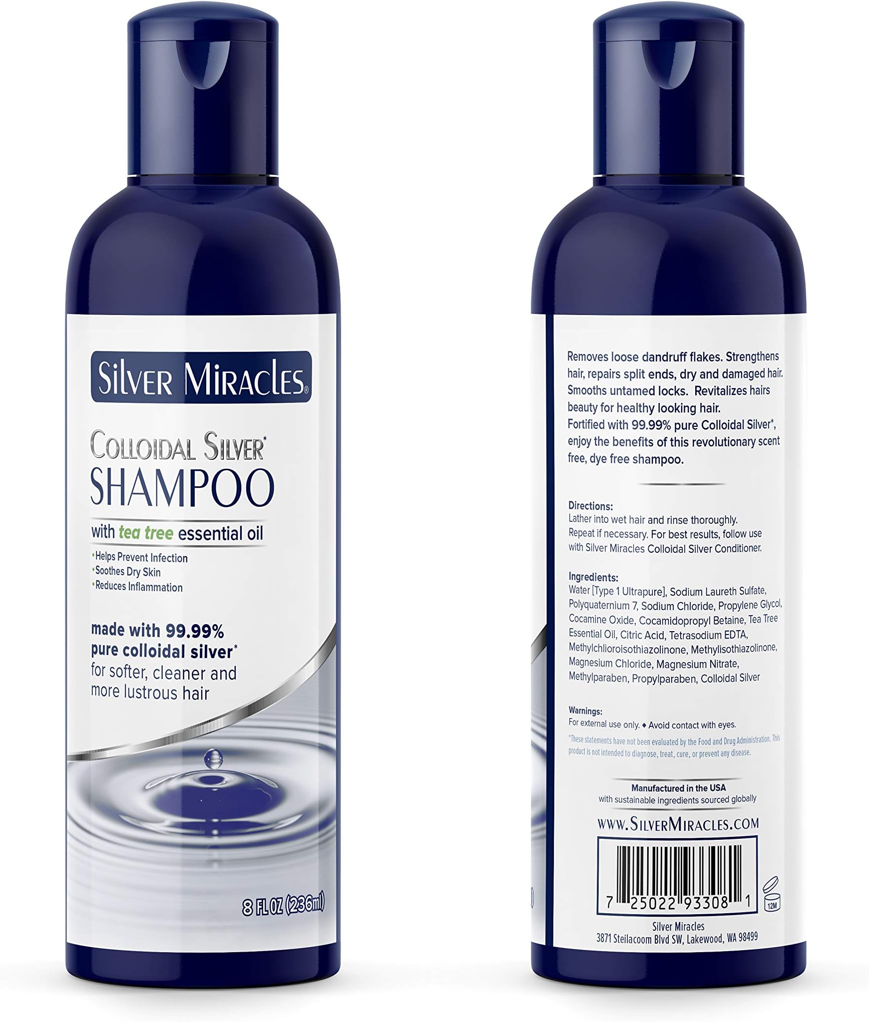 Amazon.com : Silver Miracles Colloidal Silver Shampoo With Tea Tree ...