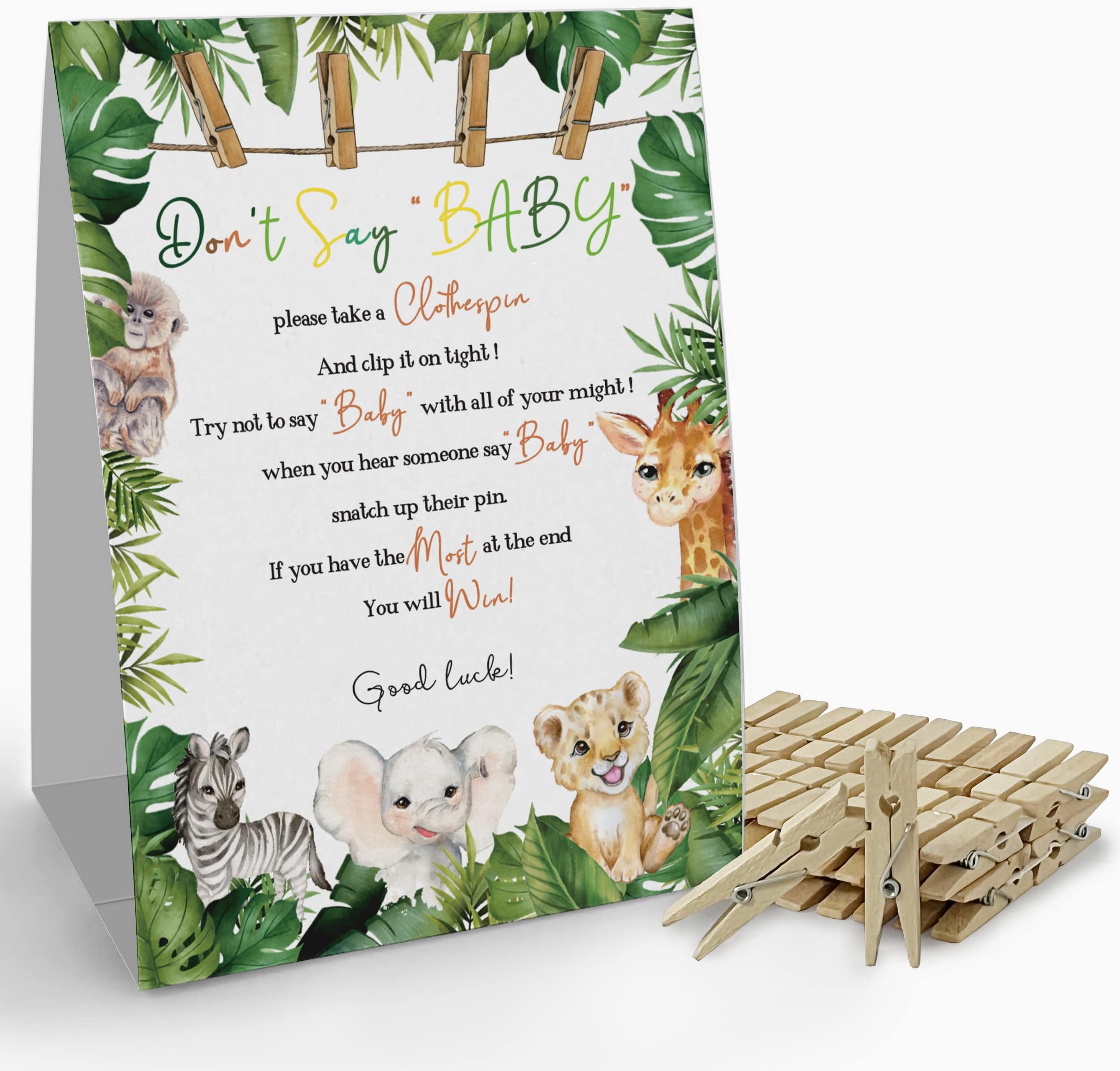 Amazon.com: Don't Say Baby Clothespin Games,Greenery Animals Baby ...