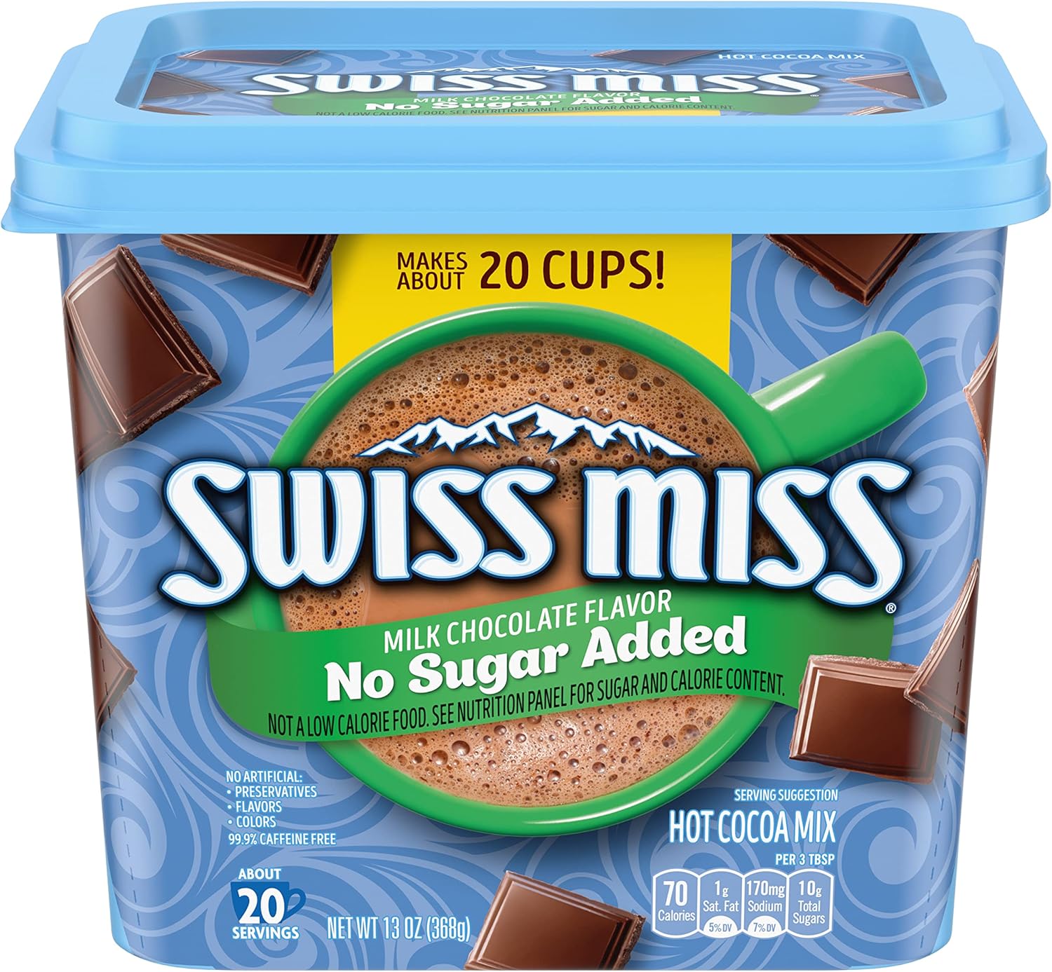 Amazon.com : Swiss Miss Milk Chocolate Flavor No Sugar Added Hot Cocoa Mix Canister, 13 oz ...