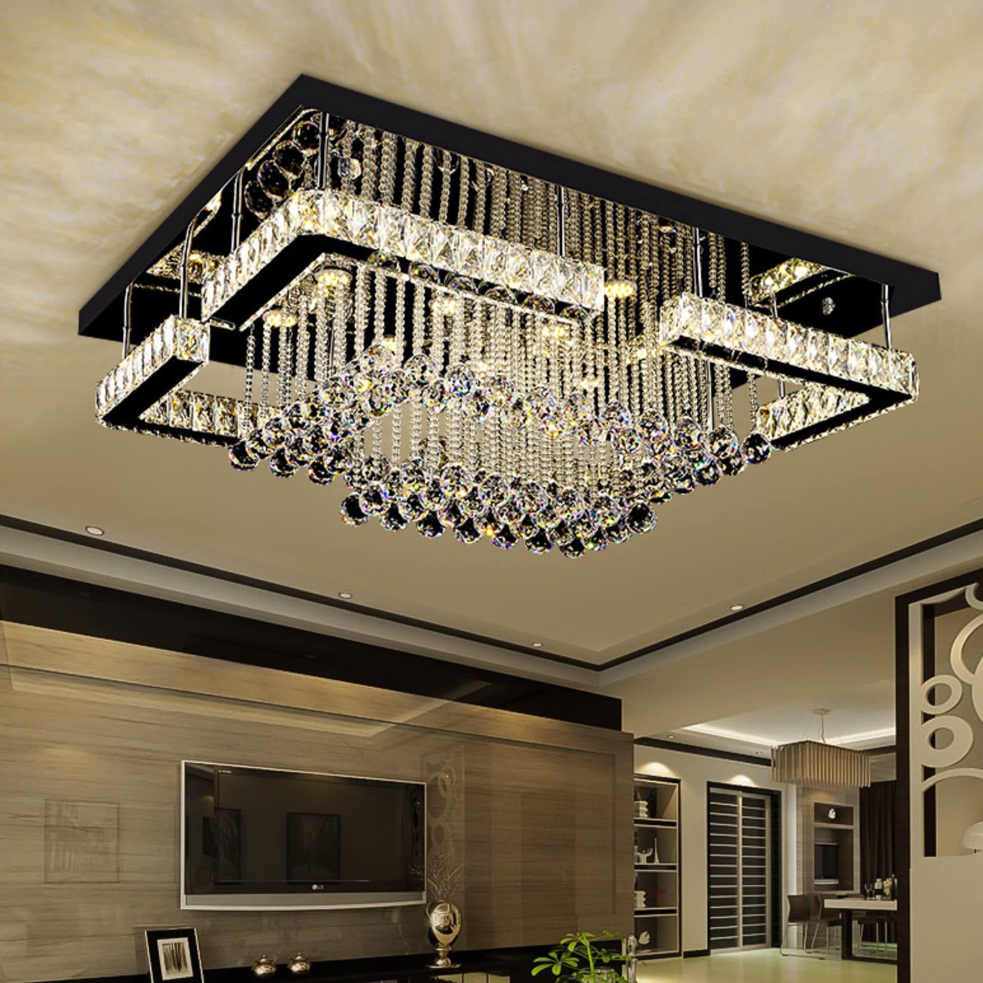 MOSSODOR Crystal LED Chandelier Ceiling Light - Smart Remote Control ...