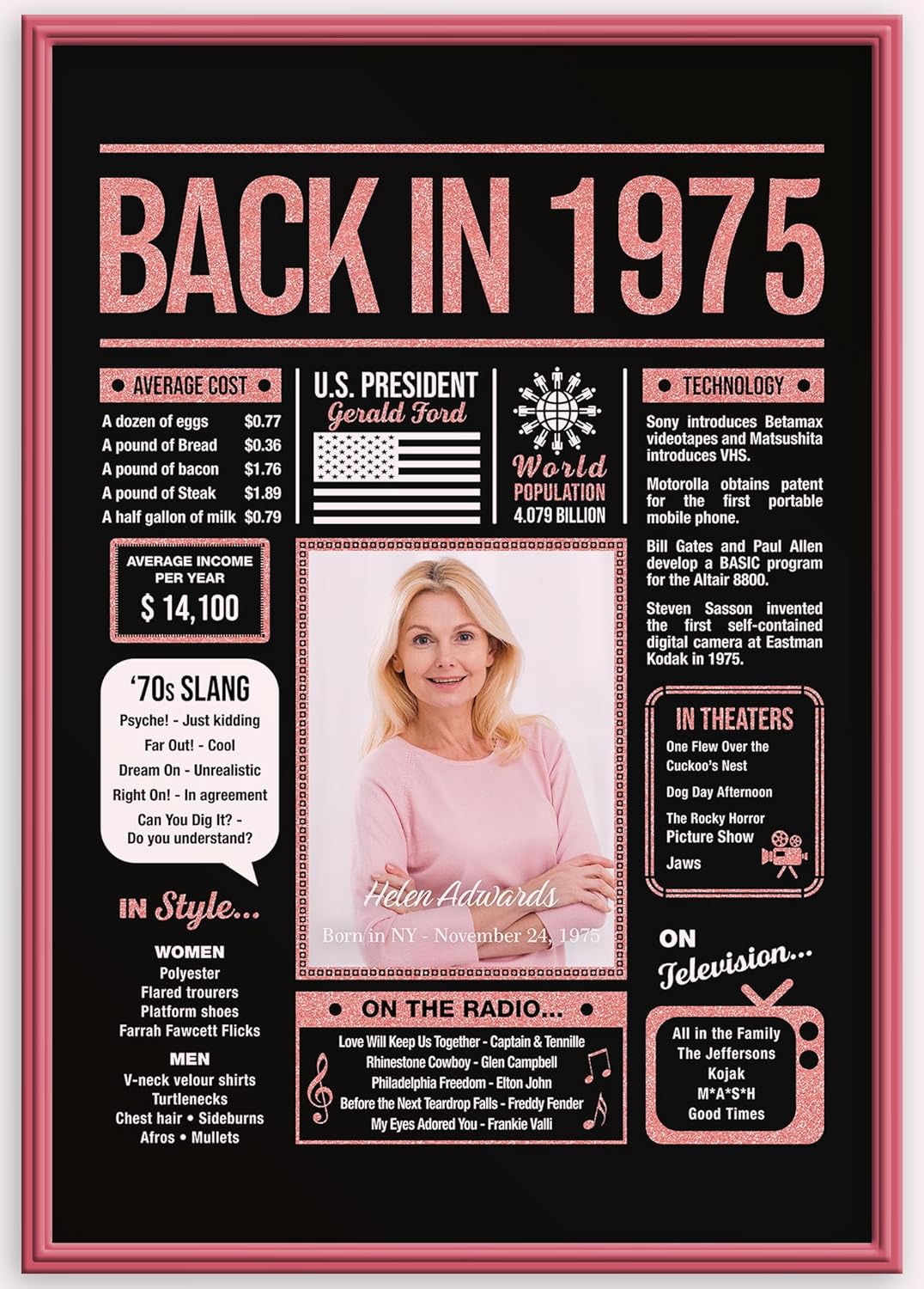 Amazon.com: Back in 1975 Birthday Decorations Poster Sign, Born in 1975 Birthday Gift ...