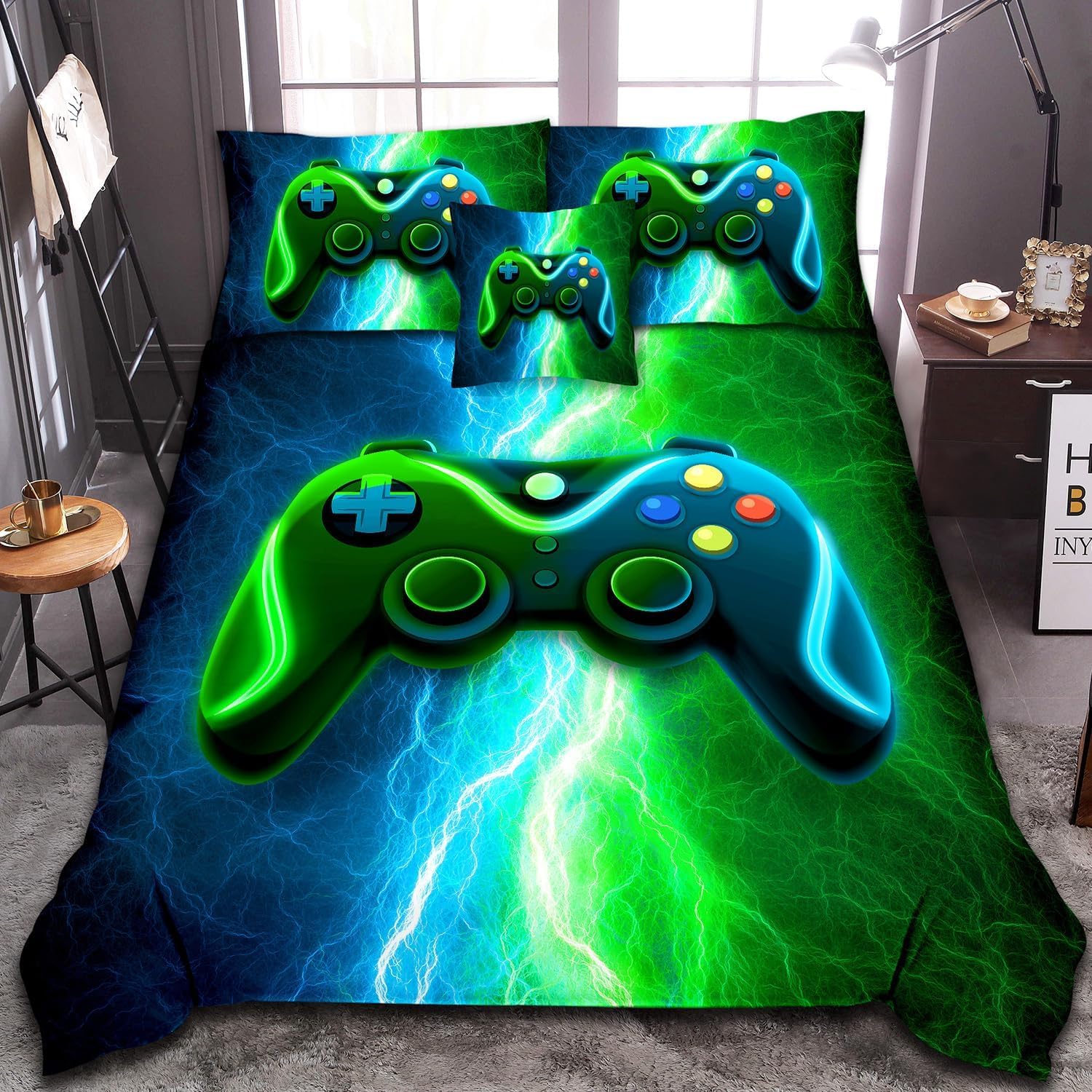 Amazon.com: ASKOTU 6 Pcs Gamer Full Bedding Set for Boys, Blue Green ...