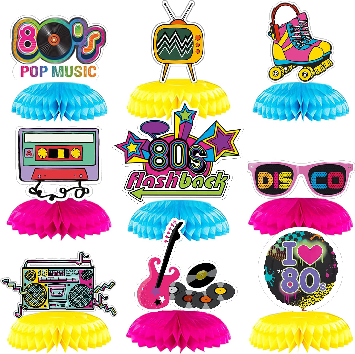 Amazon.com: 80's Party Decorations Honeycomb Centerpieces 1980s Retro ...