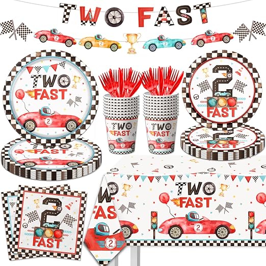 Amazon.com: Two Fast Birthday Party Supplies, 142pcs Race Car 2nd ...
