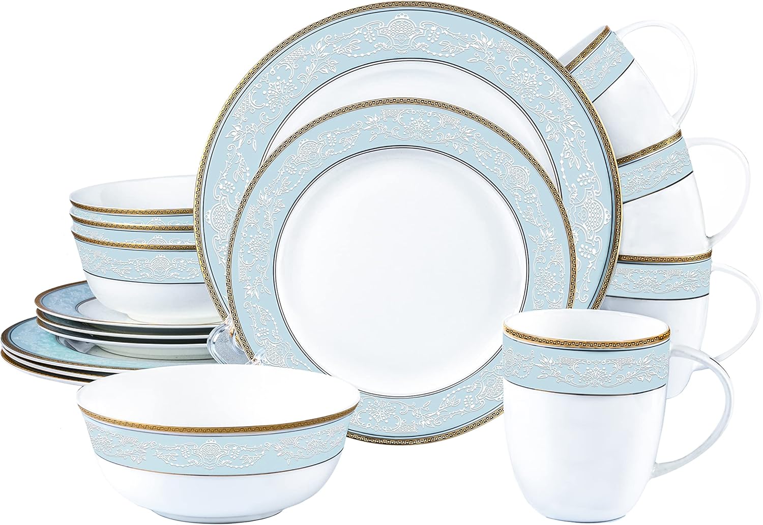 Amazon.com | Wpslnwo Fine Bone China Dinnerware Set,16 Pcs Classic ...