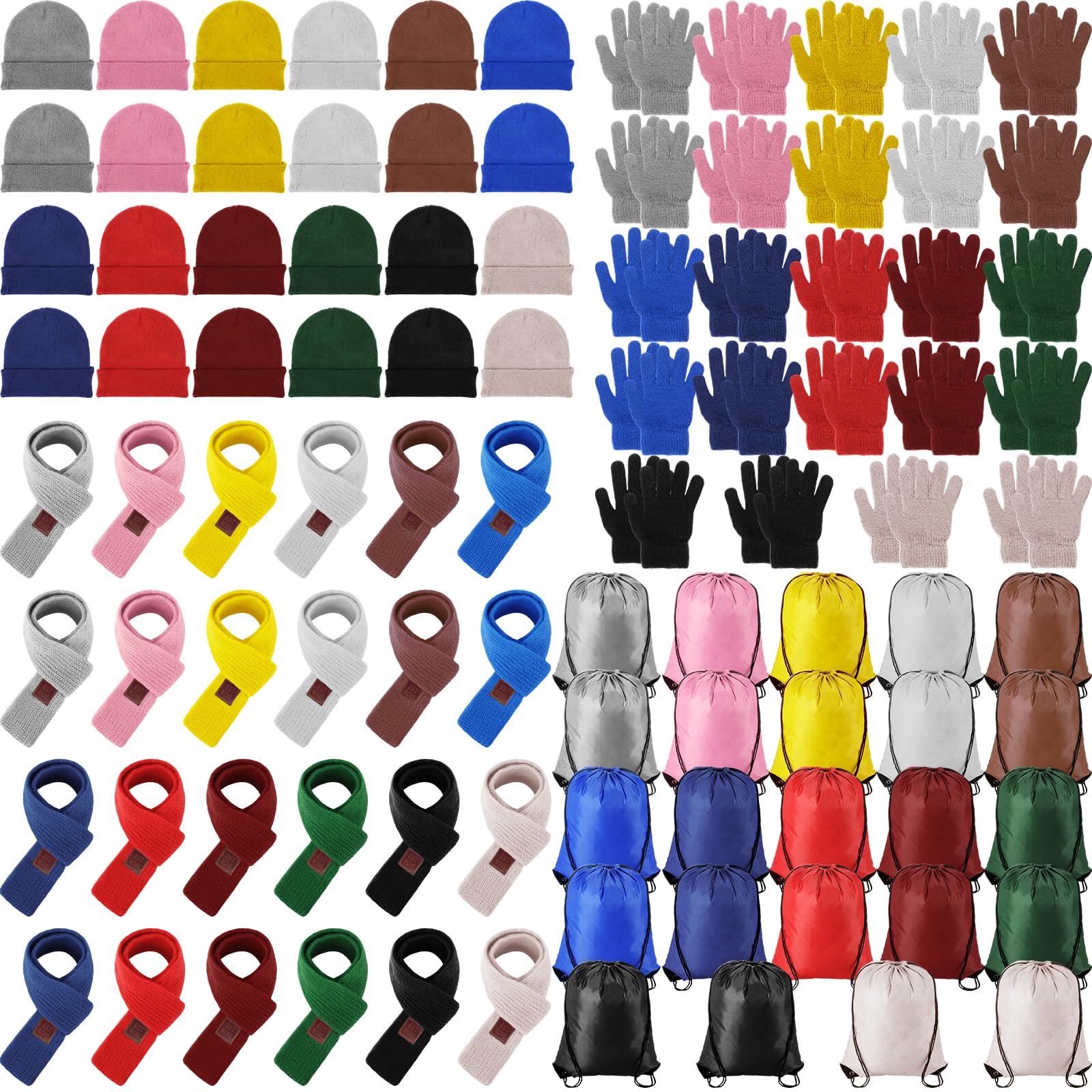 Amazon.com: Suhine 96 Pieces Kids Beanies Hat Winter Gloves Scarf ...