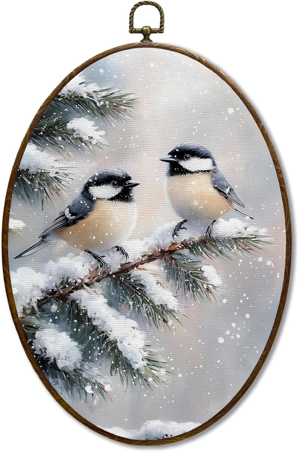 Amazon.com: JQF Winter Chickadees Bird Oval Wall Decor, Rustic ...