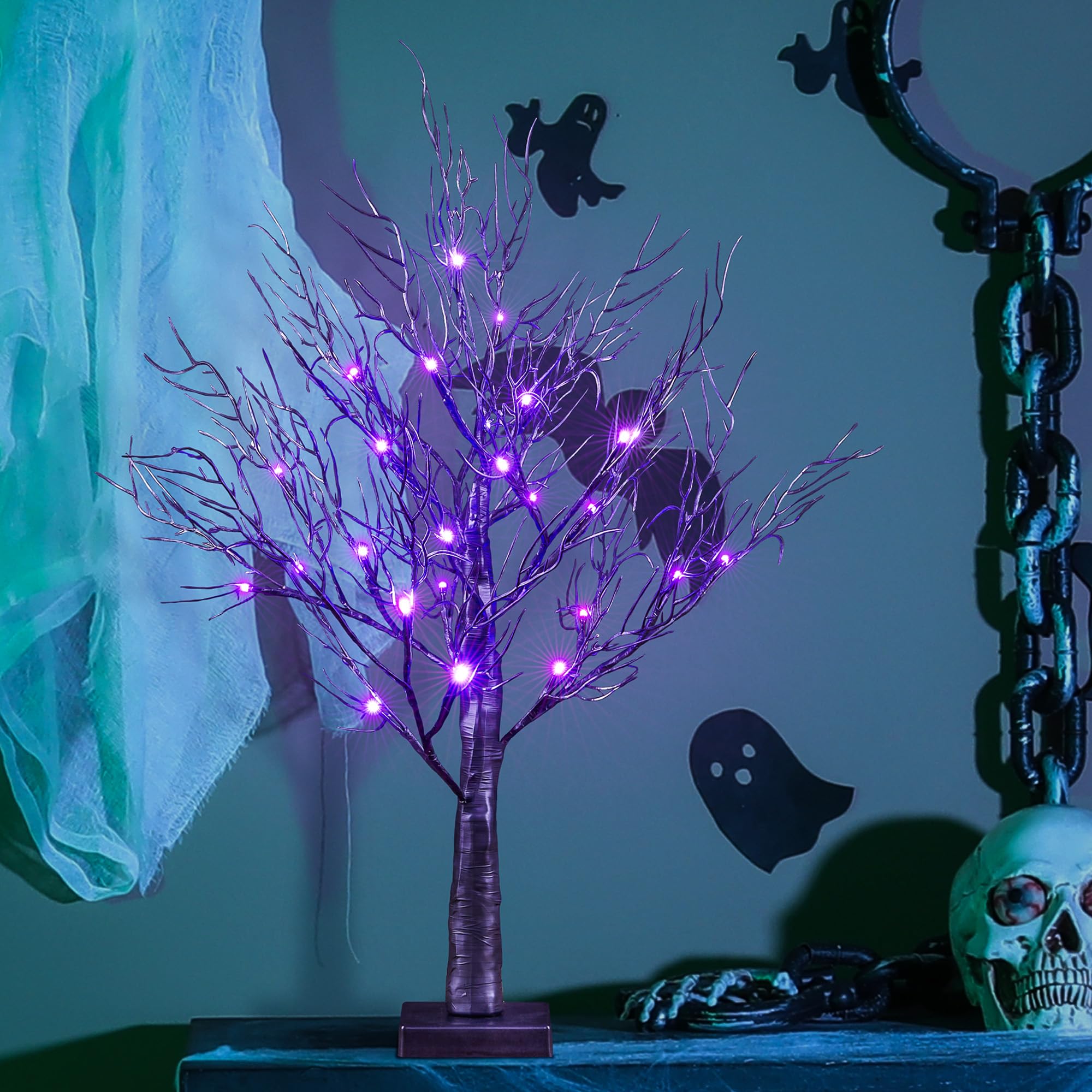 Amazon.com: LIGHTSHARE 26IN Halloween Willow Bonsai 20LED Lights ...