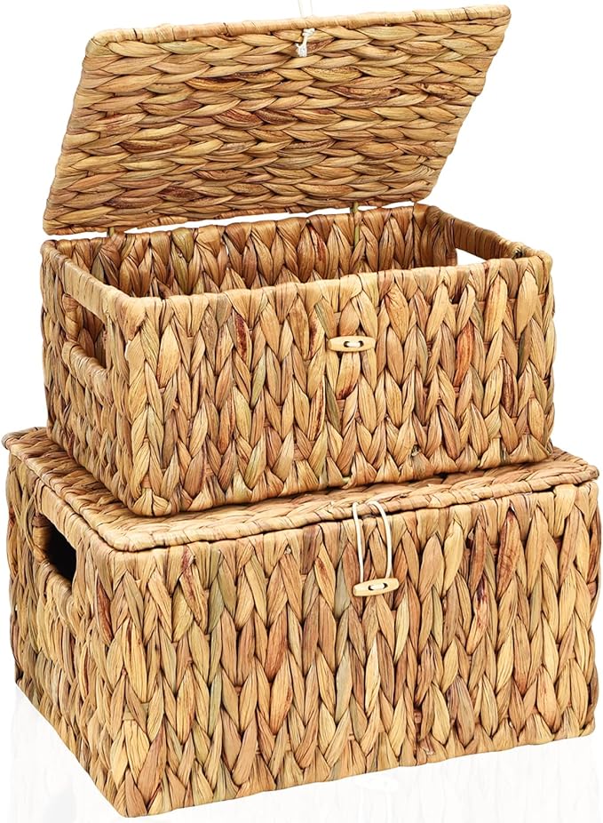 Amazon.com: FairyHaus Wicker Storage Basket with Lid, Water Hyacinth ...