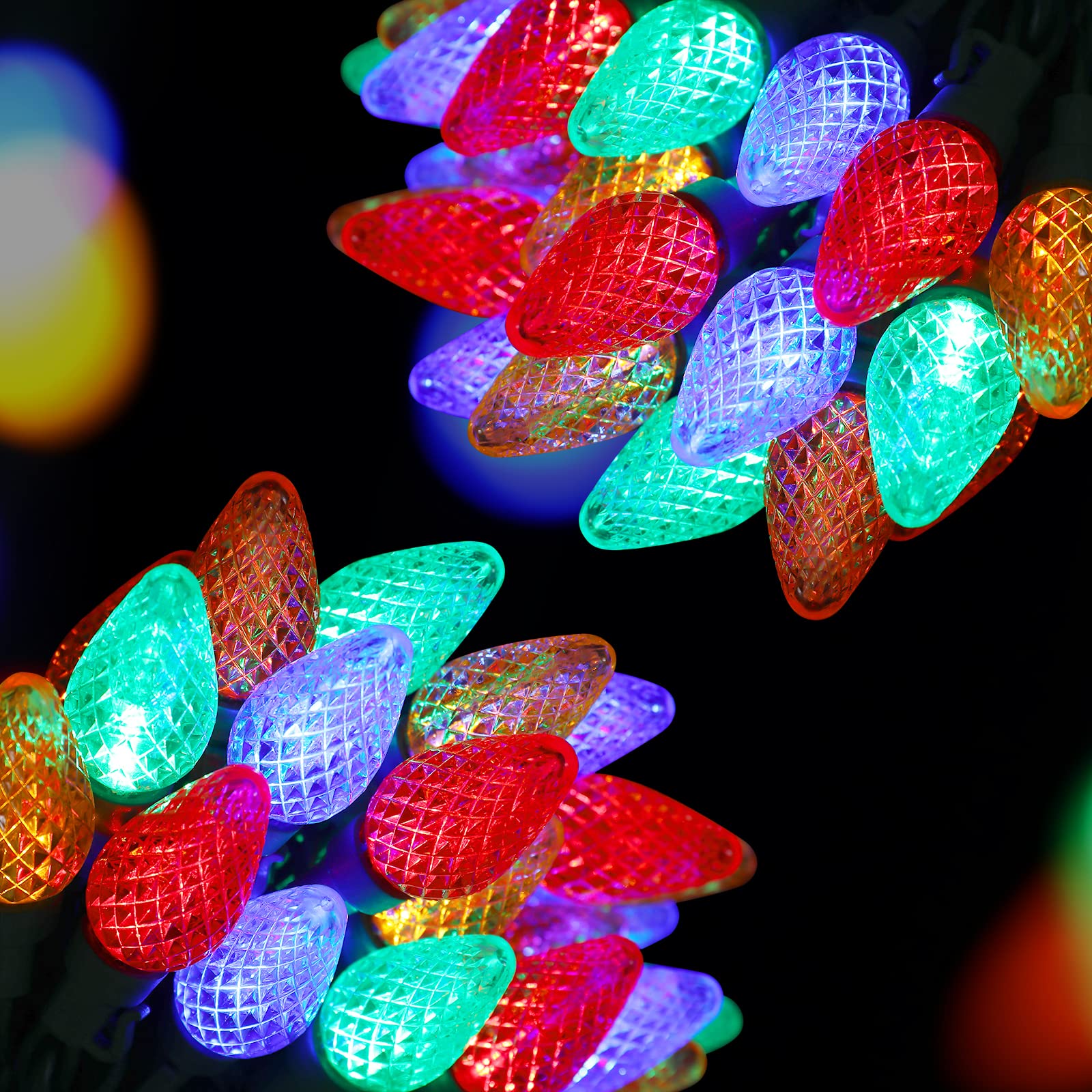 TOPKDA 2-Set C7 Led Christmas String Lights, 25.16ft 50 LED Waterproof ...