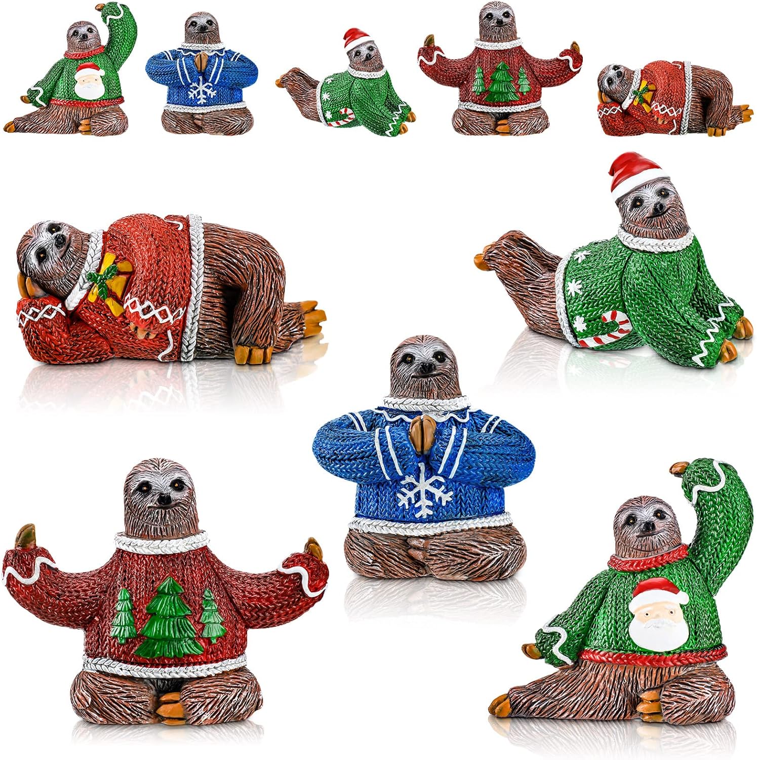 Amazon.com: Gerrii 5 Pcs 3'' Christmas Yoga Sloths Figurines Realistic ...