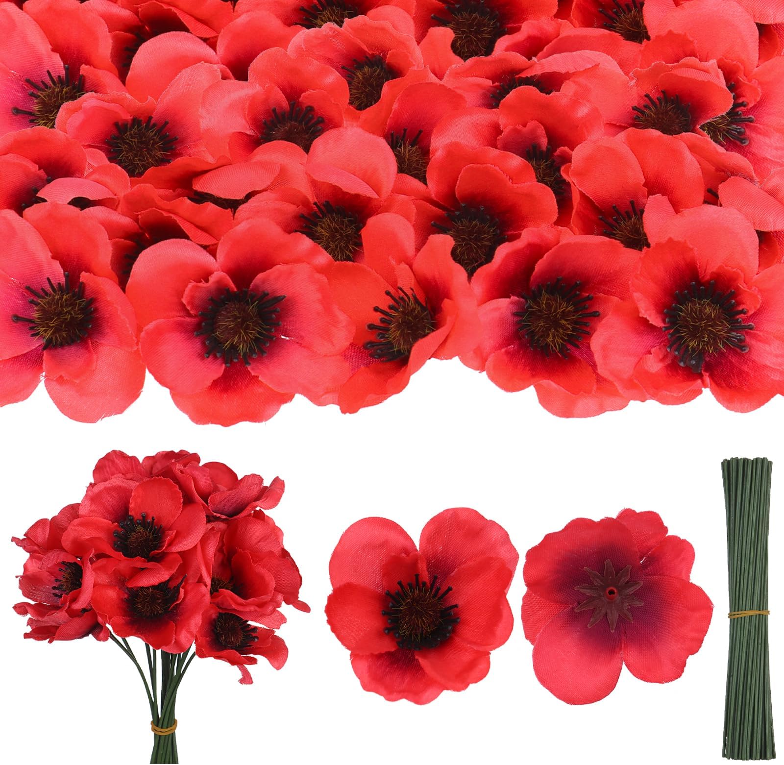 Amazon.com: 10PCS Red Poppies Artificial Flowers with Real Look/PU Real ...