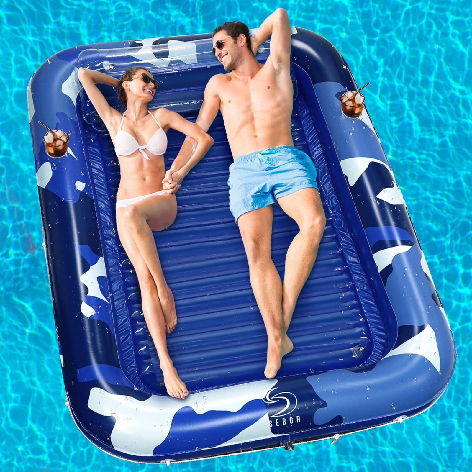Snapklik.com : Sebor Larger Inflatable Tanning Pool Lounger Float, 76" X 47" Thicken Suntan Tub ...
