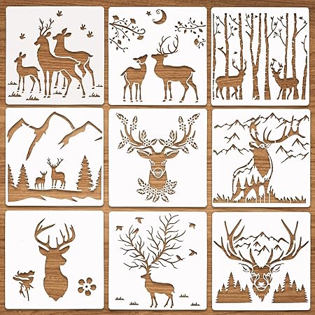 Amazon.com : 9 Pieces Forest Deer Stencils Wood Burning Stencils 11 ...