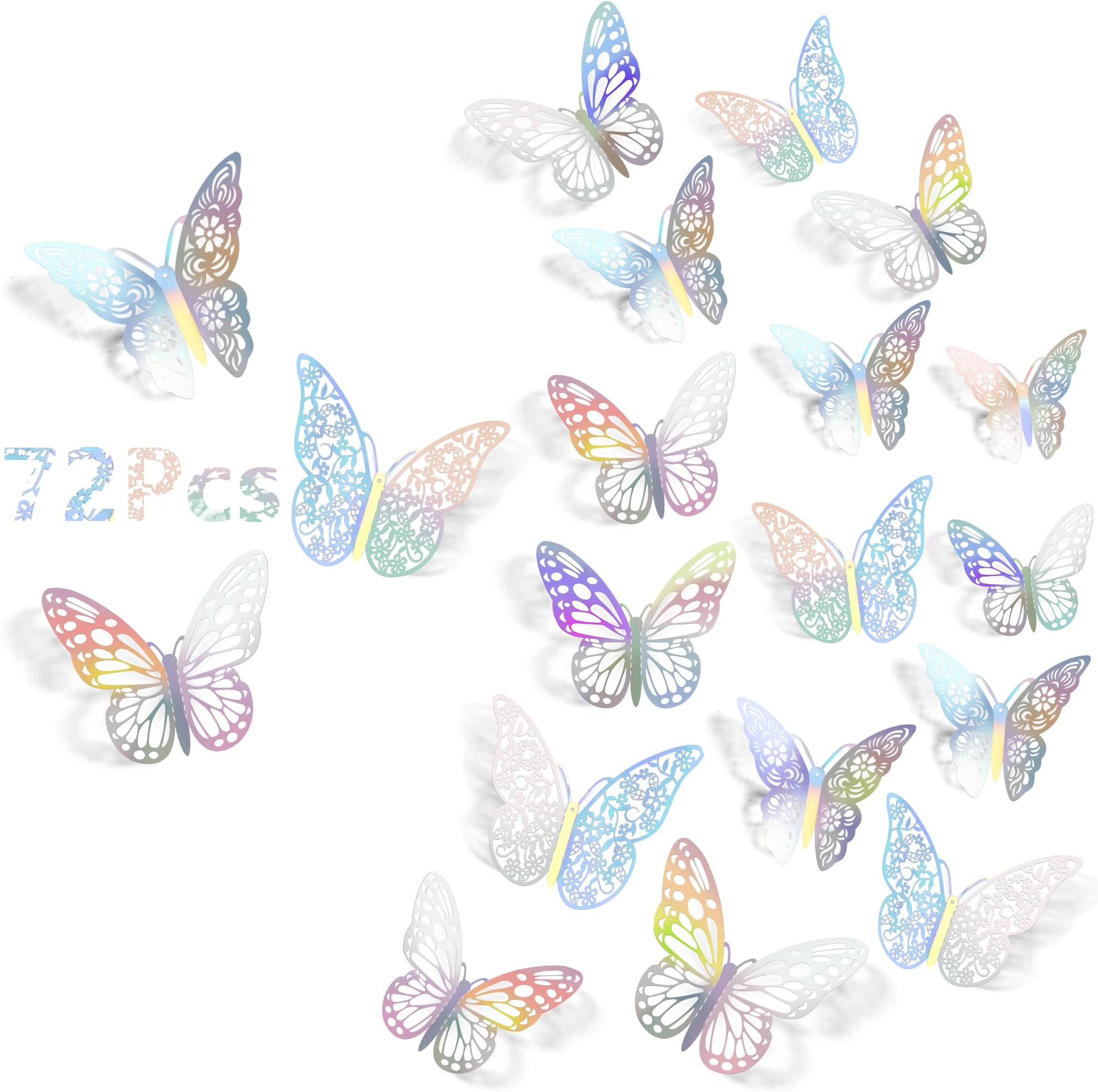 Amazon.com: 72Pcs 3D Butterfly Wall Decor, Butterfly Wall Stickers 6 ...