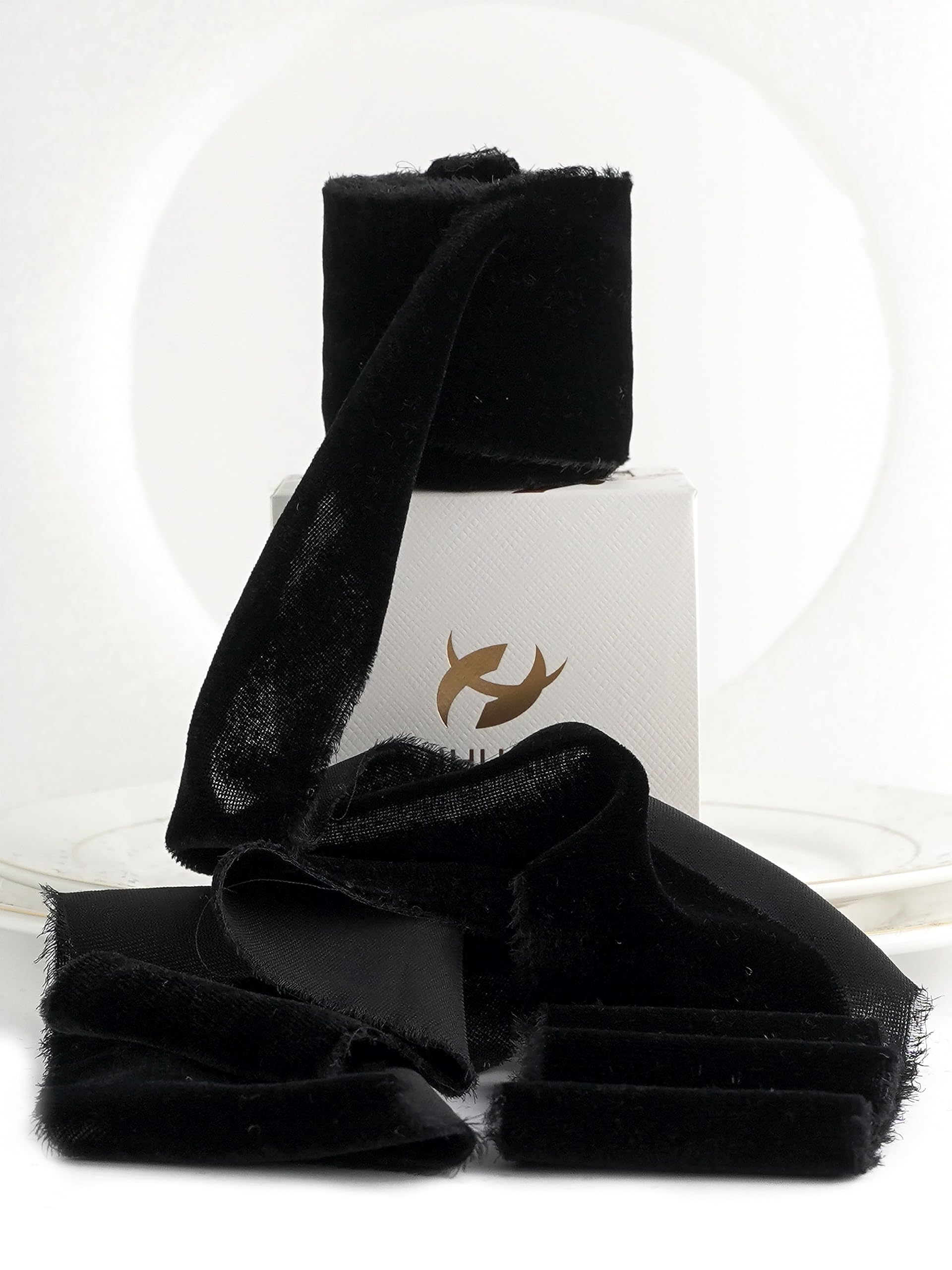 Amazon.com: HUIHUANG Black Velvet Ribbon 2 inch Handmade Frayed Silk ...