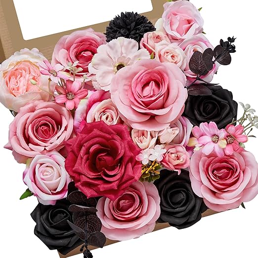 Amazon.com: Serwalin Artificial Flowers Black Hot Pink Fake Silk ...