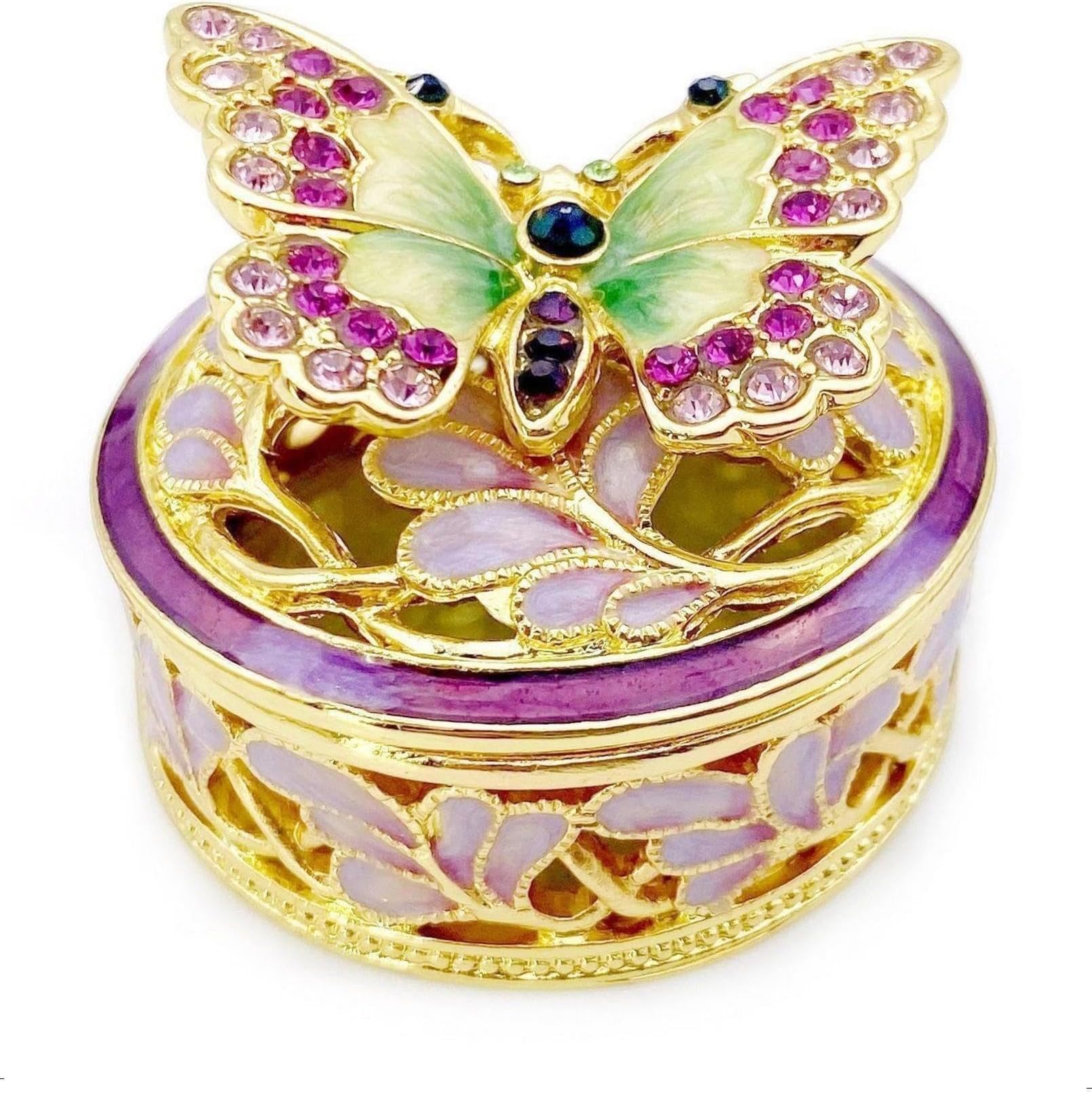 Amazon.com: Hand Painted Flower Trinket Box, Hinged Enameled Jewelry ...