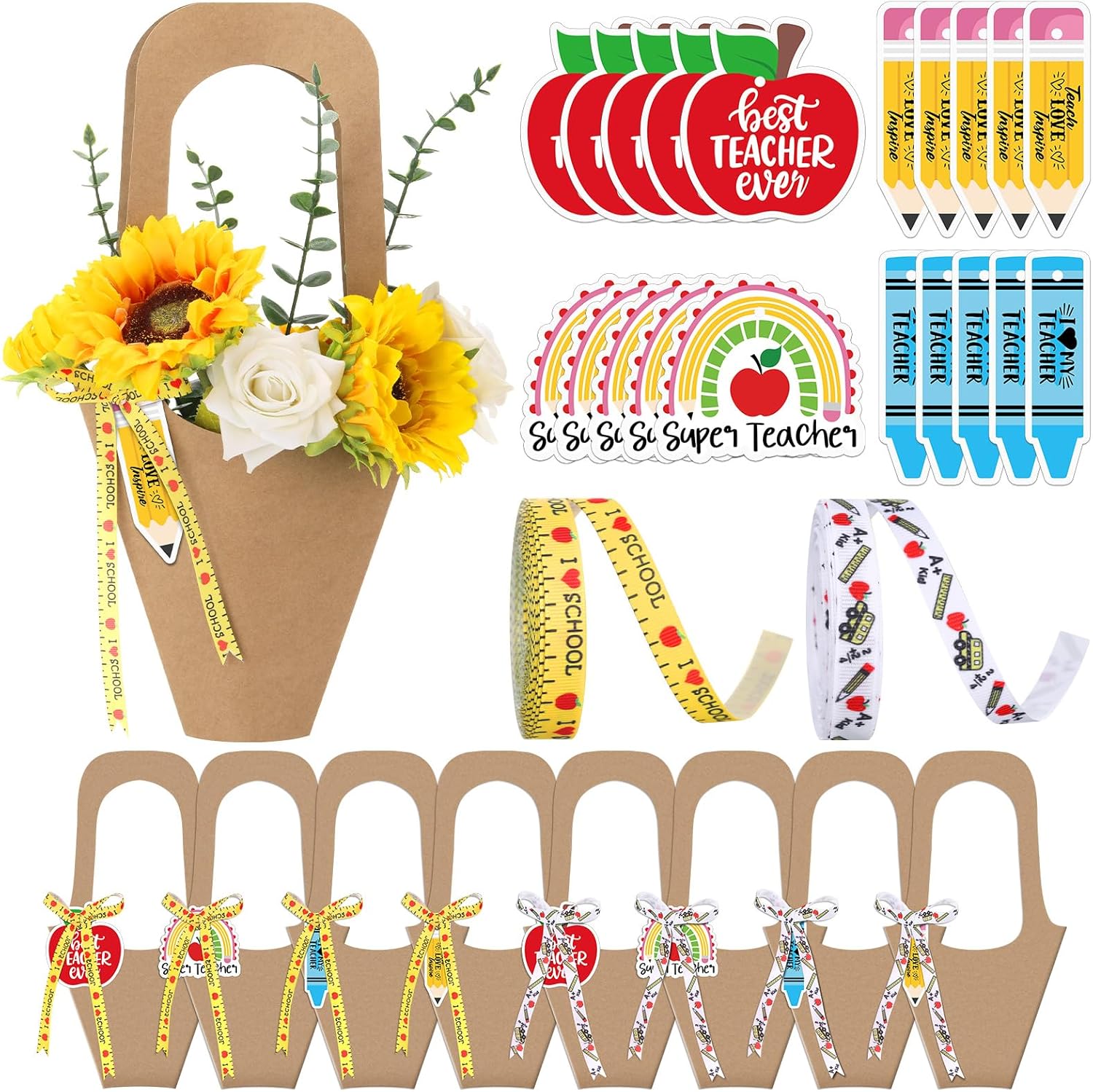 Amazon.com: Kolldenn 20 Sets Teacher Appreciation Flower Bouquet Bags ...