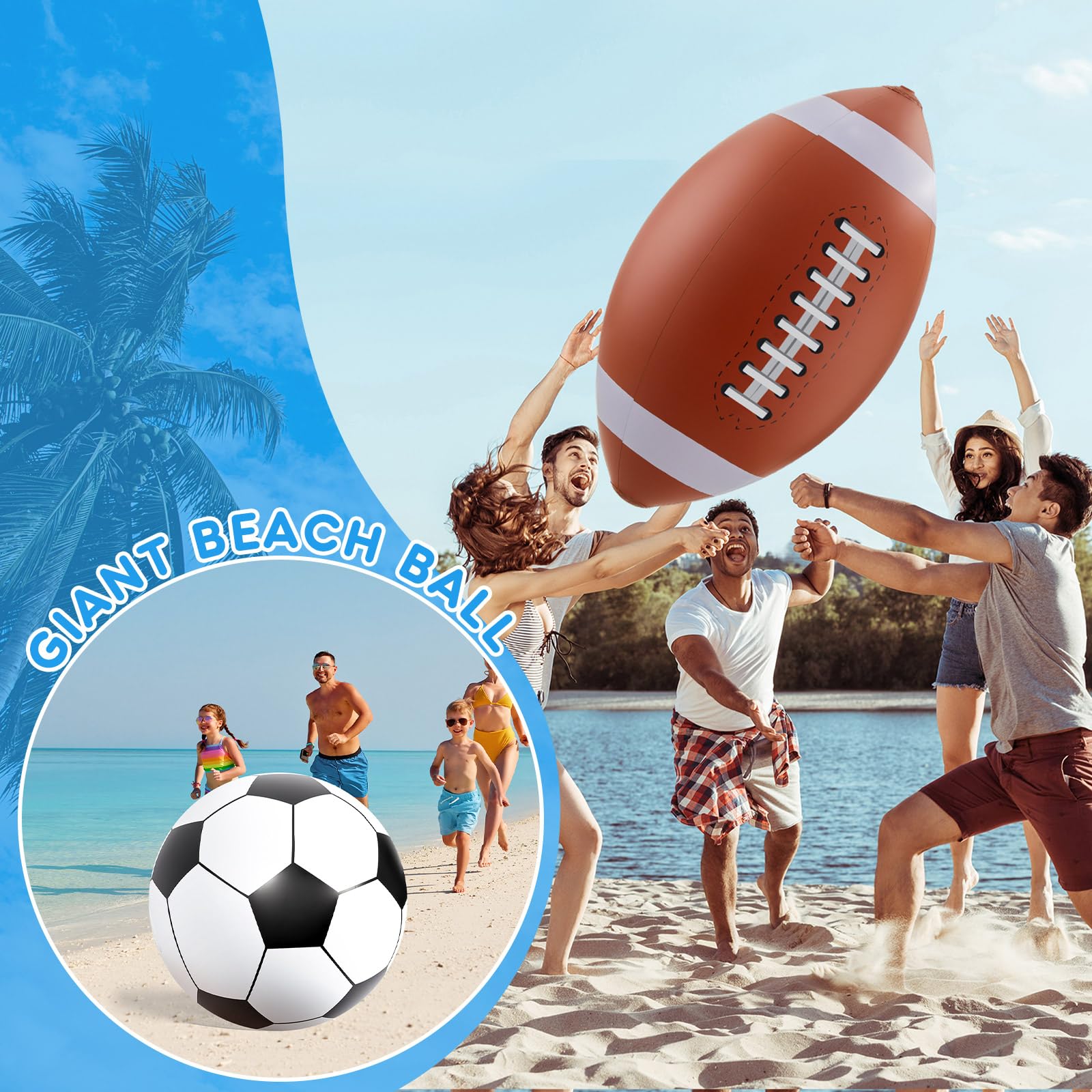 Lewtemi 4 Pcs Giant Inflatable Sports Balls Large Inflatable Beach Ball ...