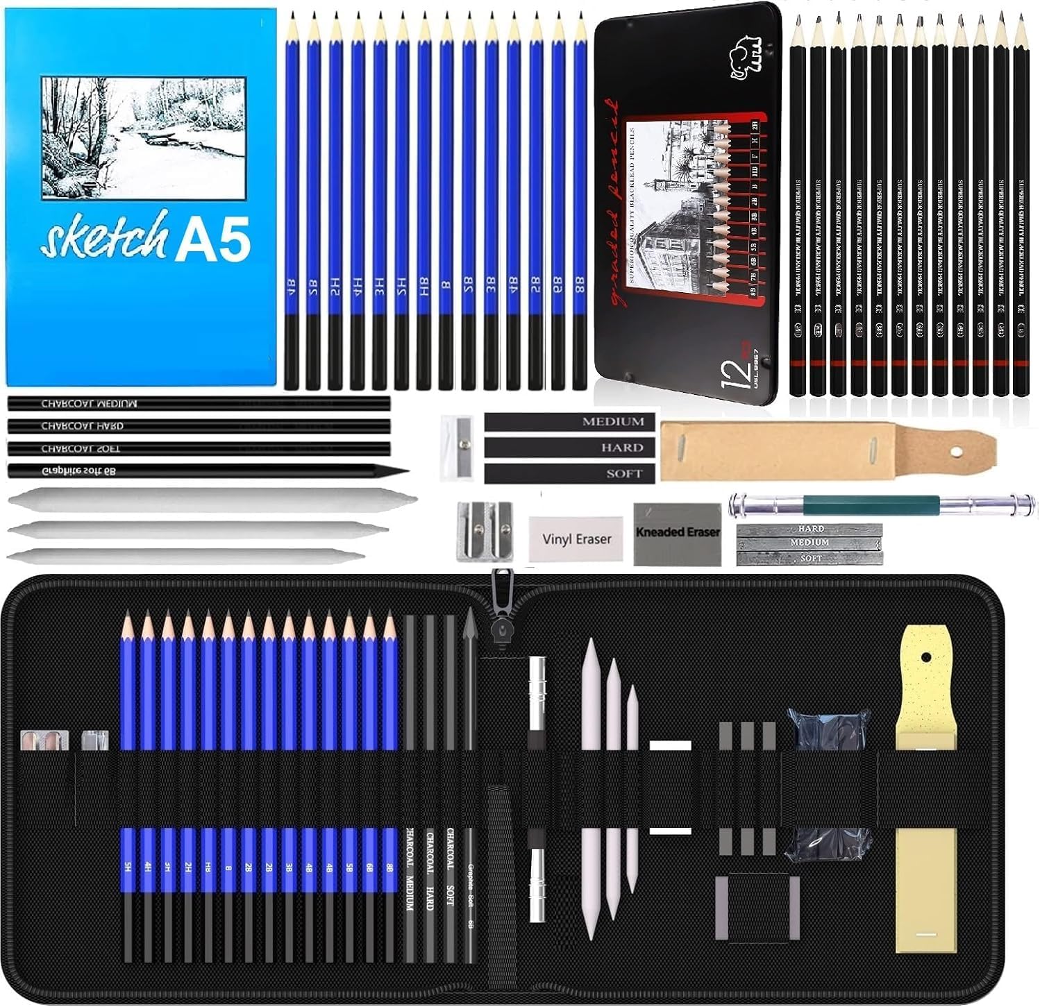 Wynhard Drawing Pencils 47 Pcs Shading Pencils Set Drawing Kit ...