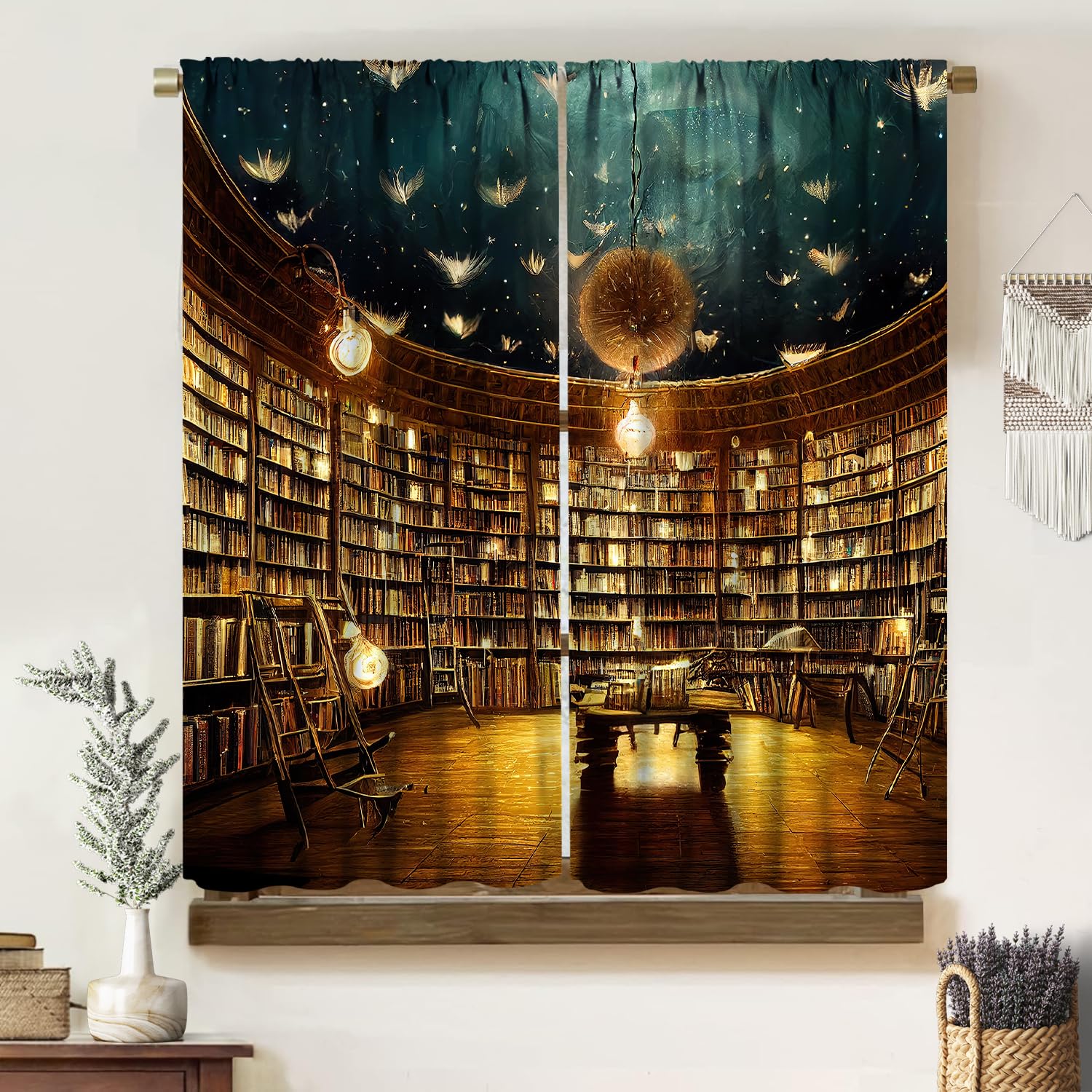 Amazon.com: Magic Library Curtains, Bright Bookshelf Under Mysterious ...