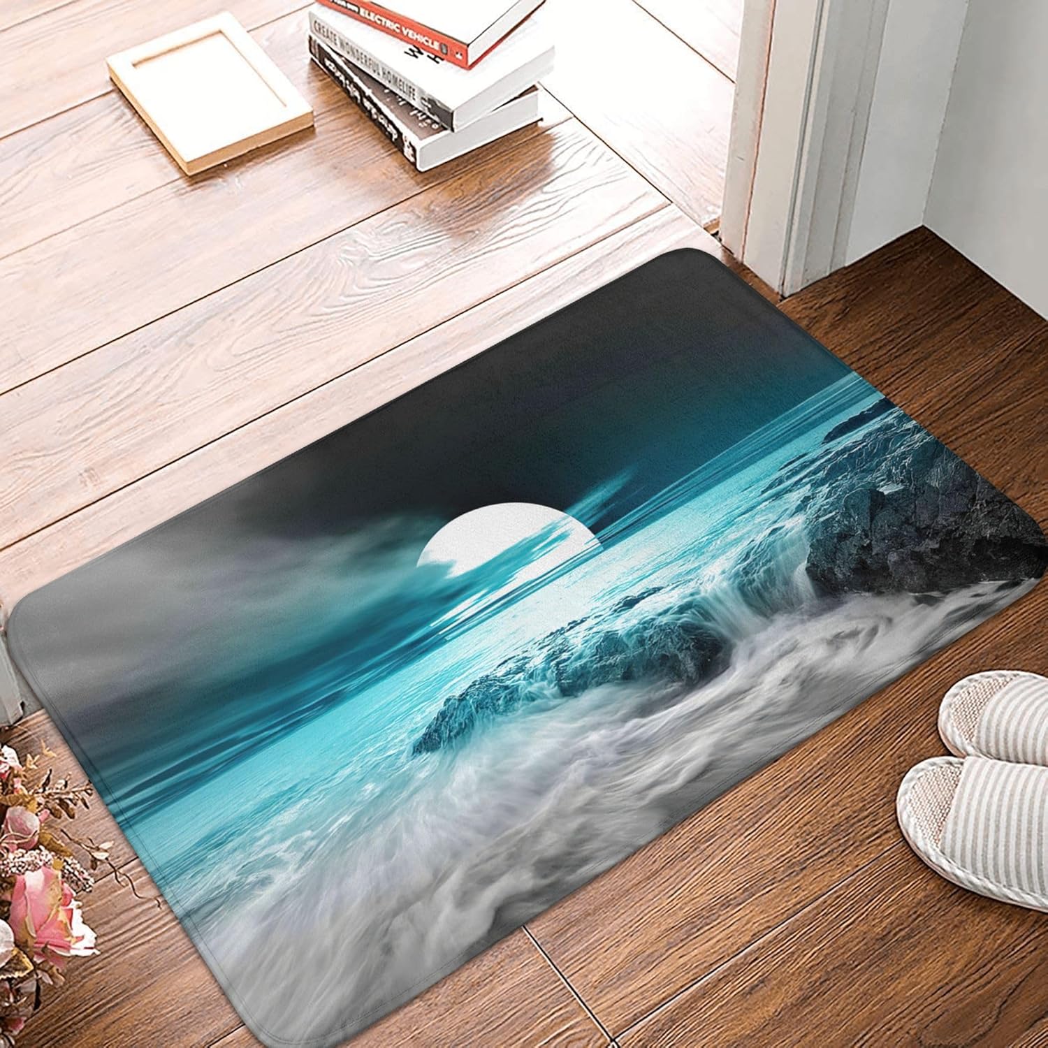 Amazon.com: Teal Moon Bath Mat Ocean Coastal Bath Rugs Kitchen Rugs Non ...