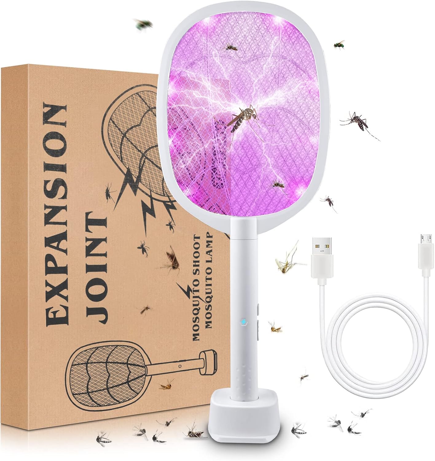 Mosquito Racket, Electric Mosquito Swatter 3-in-1 Foldable Insect Trap ...