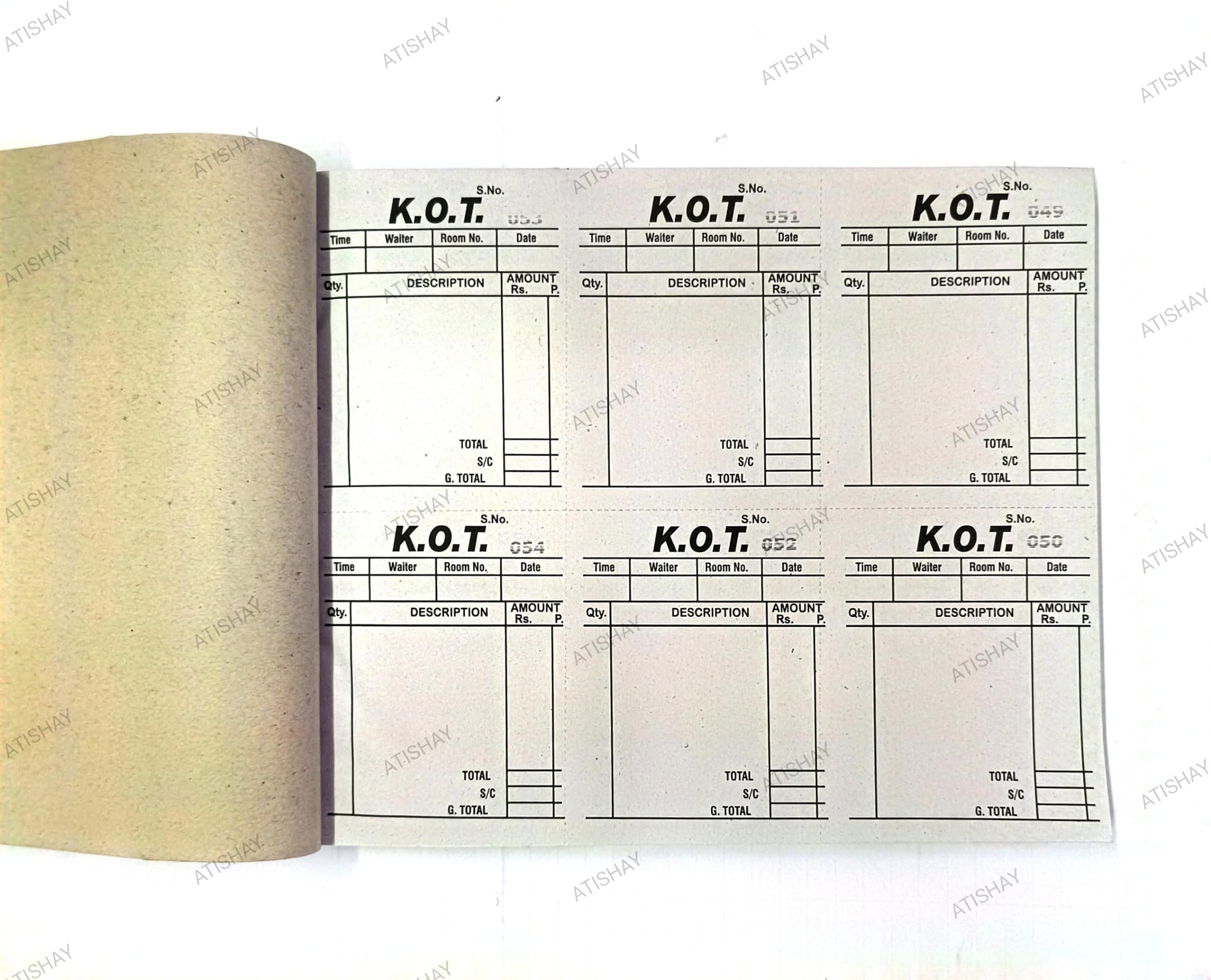 ATISHAY Hotel Cash Receipt Book, 22cm x 26.5cm, 100 Sheets (KOT (6 Set ...