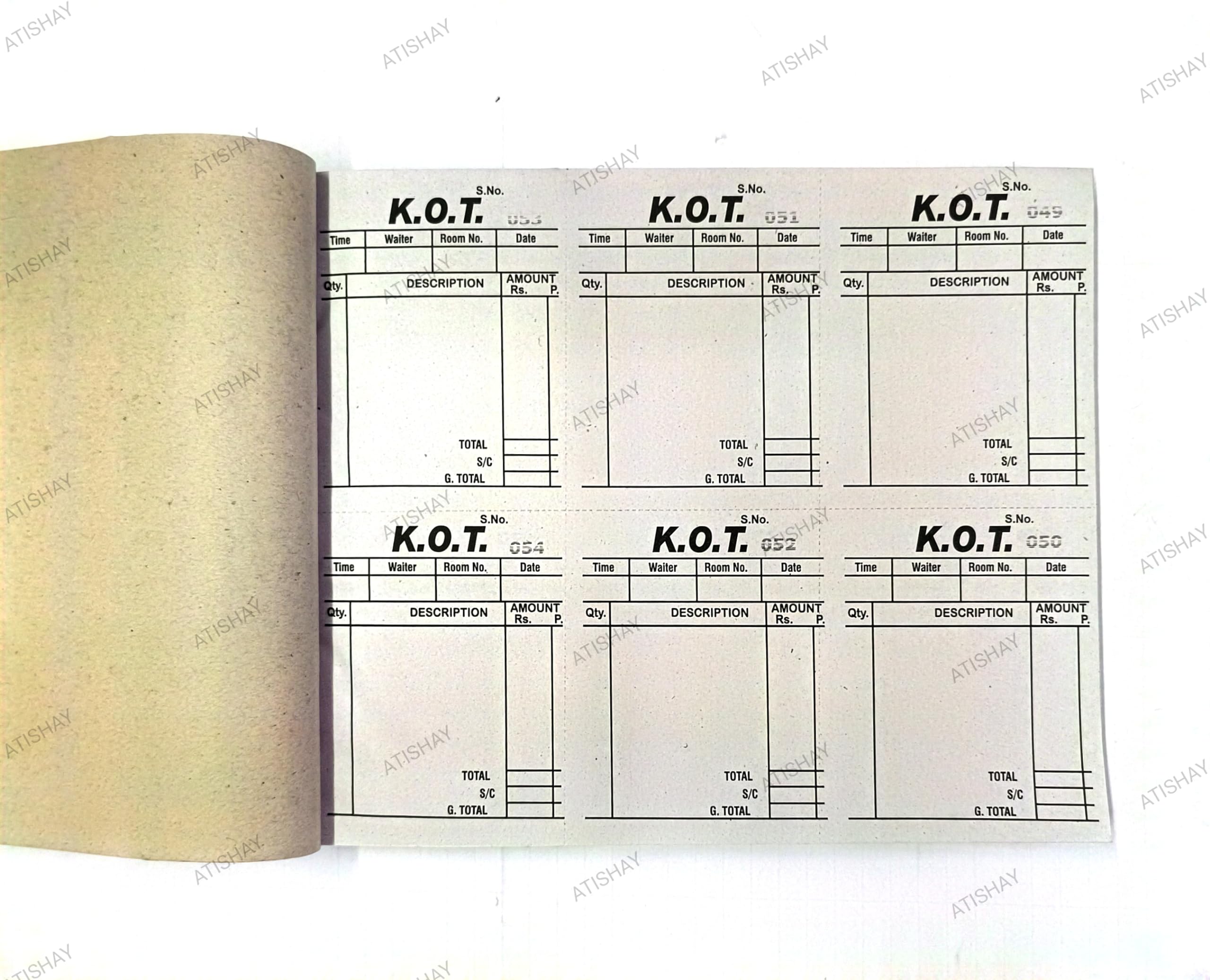 ATISHAY Hotel Cash Receipt Book, 22cm x 26.5cm, 100 Sheets (KOT (6 Set ...