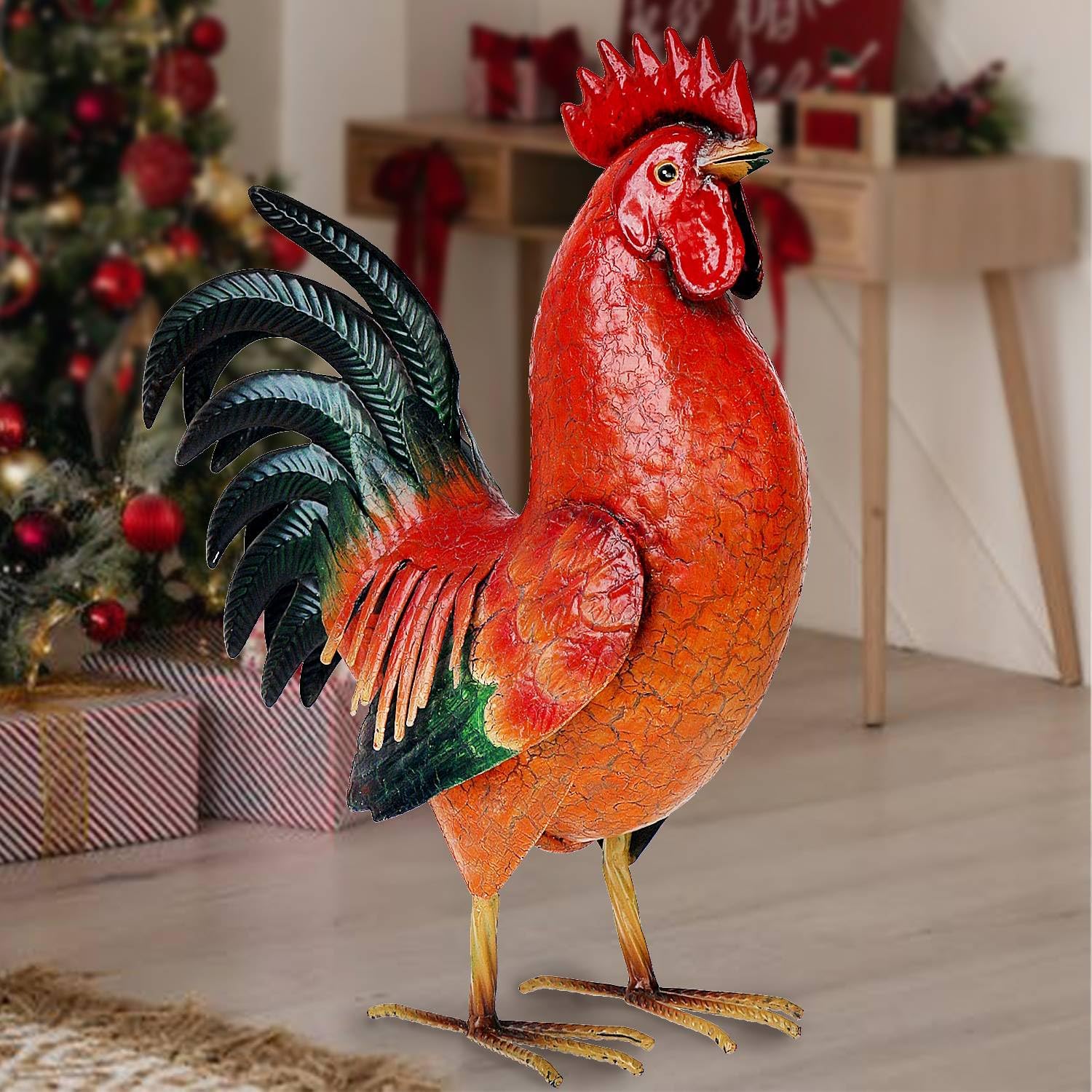 Amazon.com: Kircust Red Crackle Rooster Statue, Weather-Resistant ...