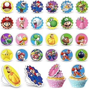 24PCS Super Brother Cake Toppers Cupcake Ring Decor, Movie Cartoon ...
