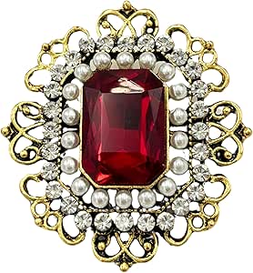 Amazon.com: Red Vintage Victorian Brooch Pin for Women with Large ...