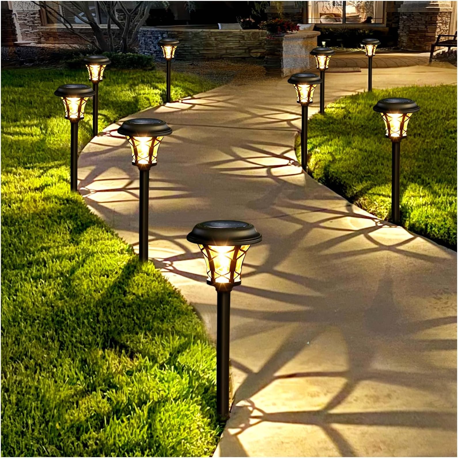 Priddop Solar Pathway Lights Outdoor 6 Pack Glass Stainless Steel ...