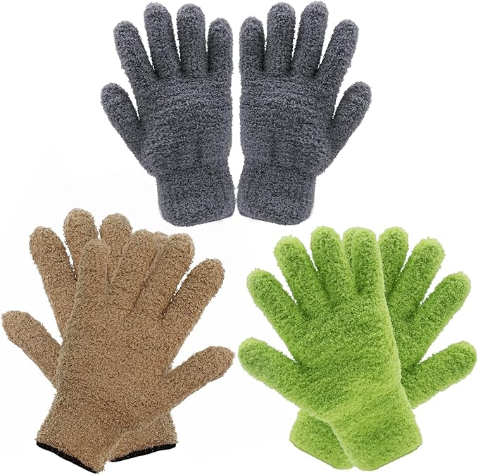 Ikosora 3 Pairs Microfiber Dusting Gloves, Plant Cleaning Reusable ...