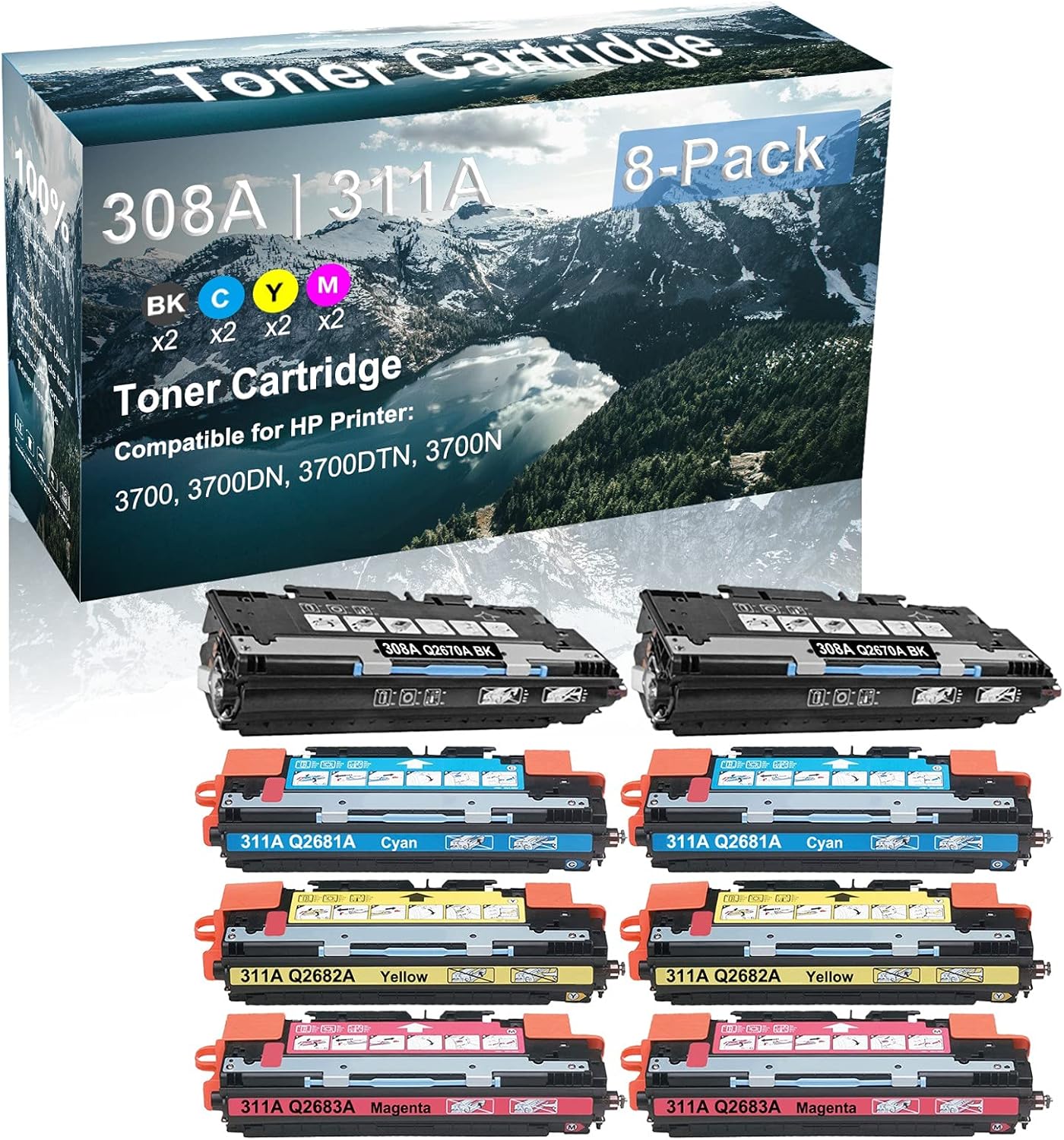 Amazon.com: 8-Pack (2BK+2C+2Y+2M) Compatible High Capacity 308A 311A ...