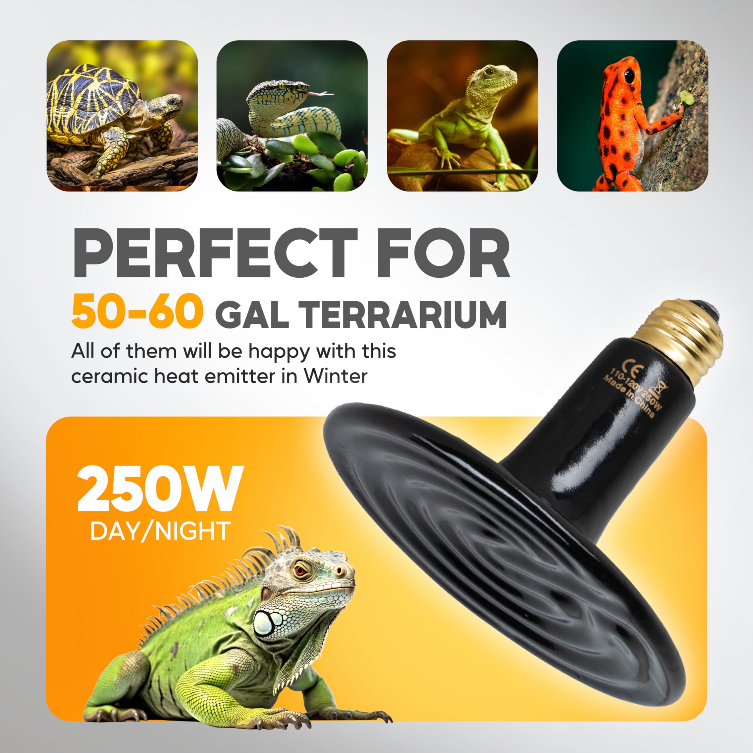 Snapklik.com : 250W Reptile Heat Lamp Ceramic Heat Emitter, No Light ...