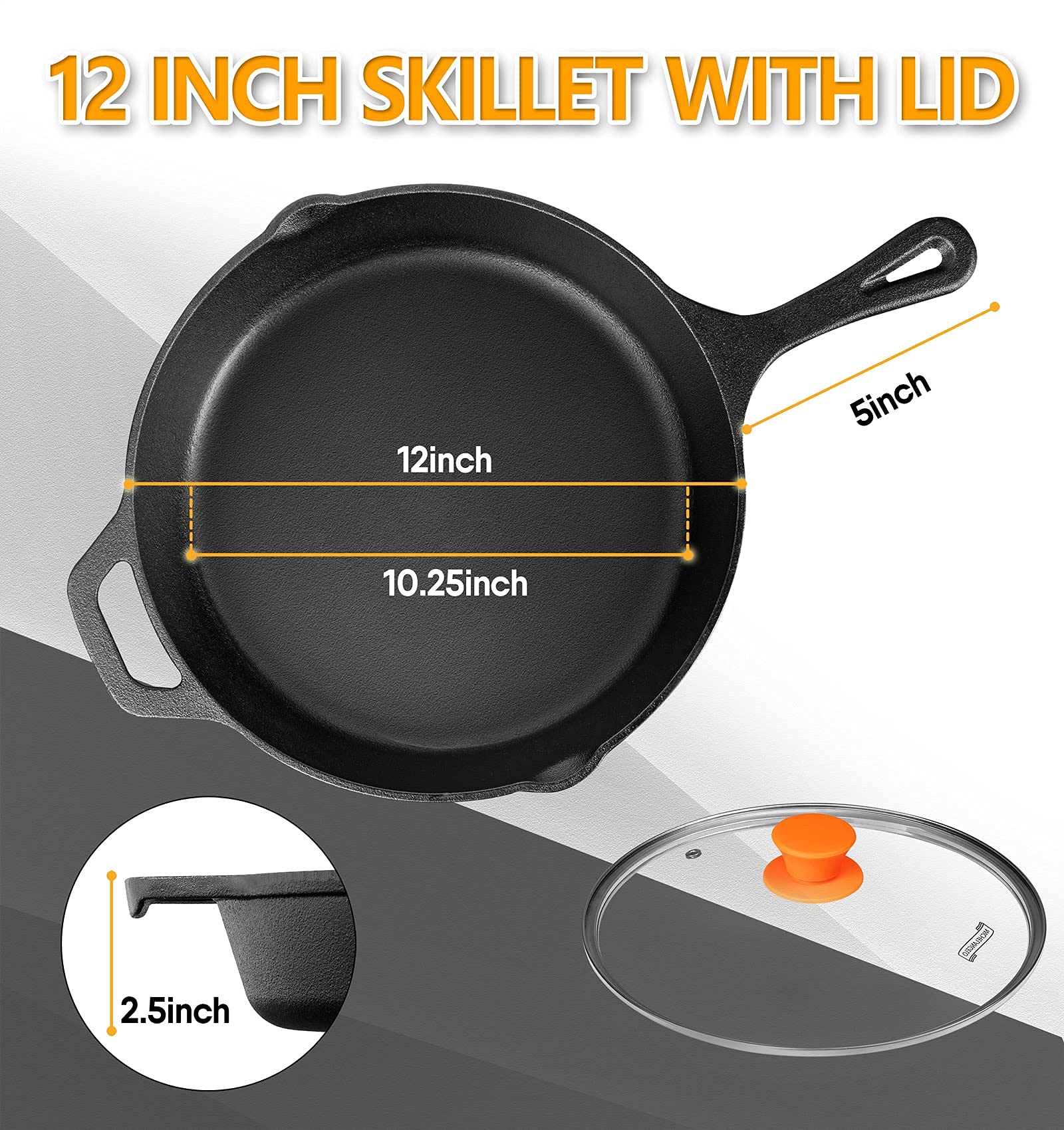 Snapklik.com : MICHELANGELO Cast Iron Skillet, 12 Inch Cast Iron Skillet