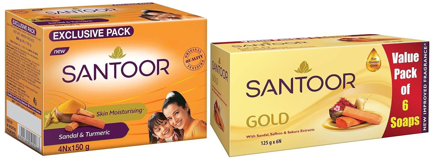 Buy Santoor Plain Bathing Bar, 150gm [Pack of 4] & Santoor Gold Soap ...