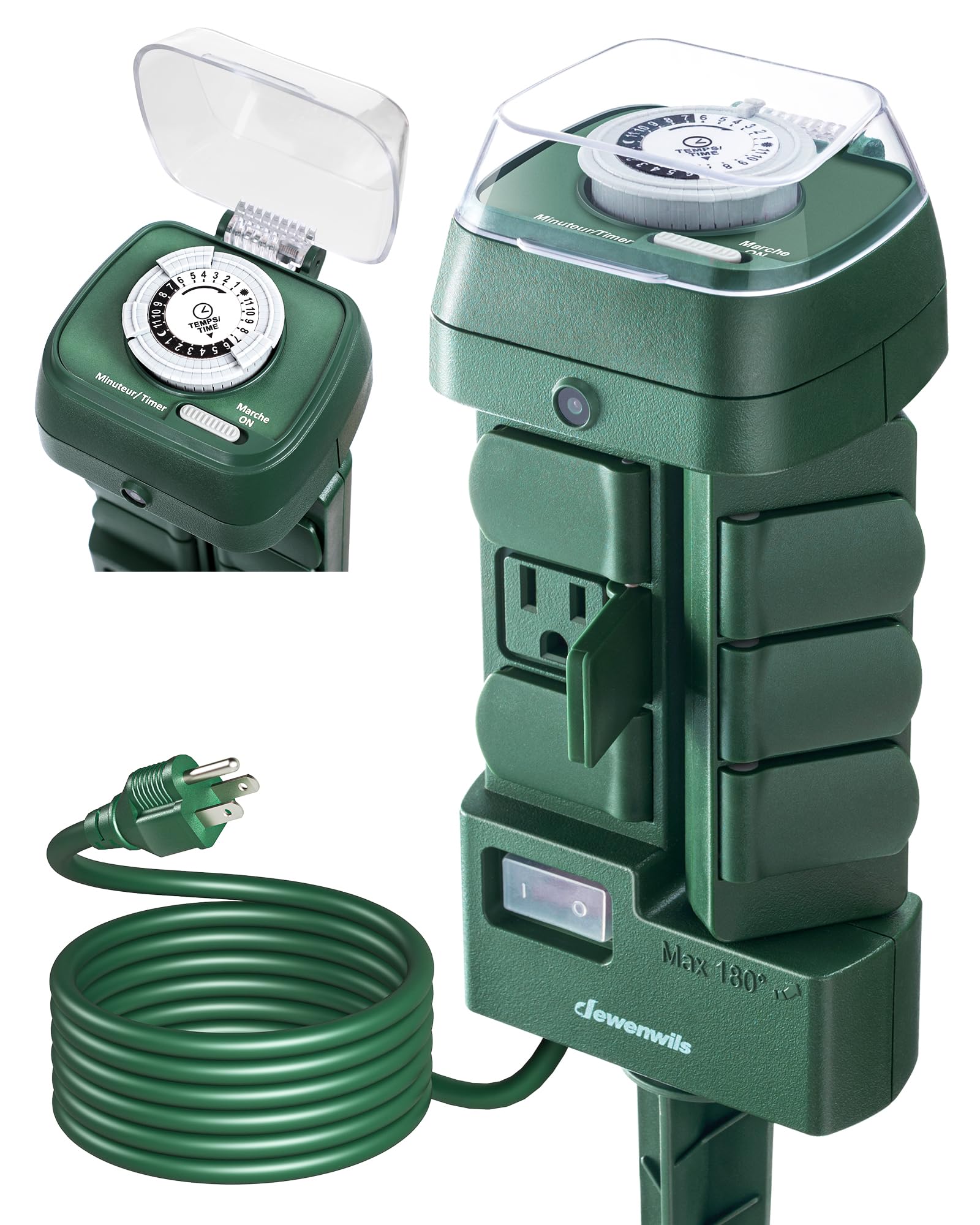 DEWENWILS Outdoor Mechanical Power Stake Timer, Waterproof, 6 Grounded ...