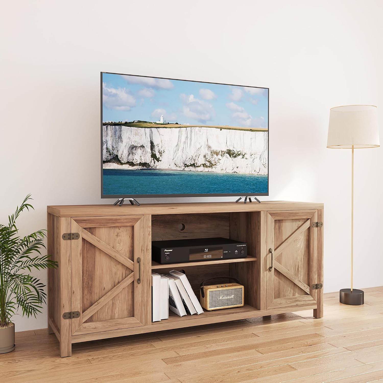 Amazon.com: UPHYB TV Stand up to 55 Inches, Wooden Modern Entertainment ...