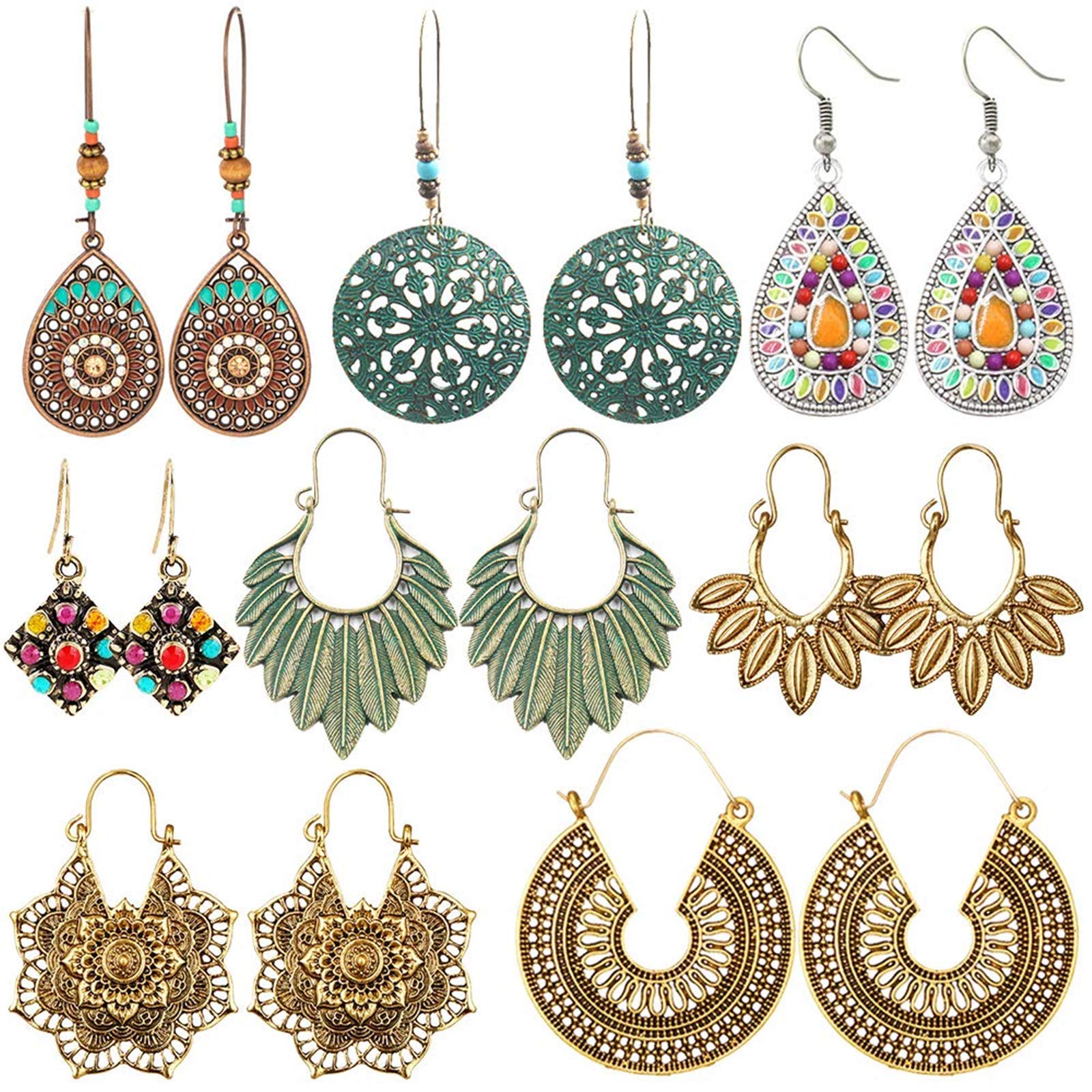 8 Pares Aretes De Moda Pendiente Con Bohemio, shoppingjy Aretes ...