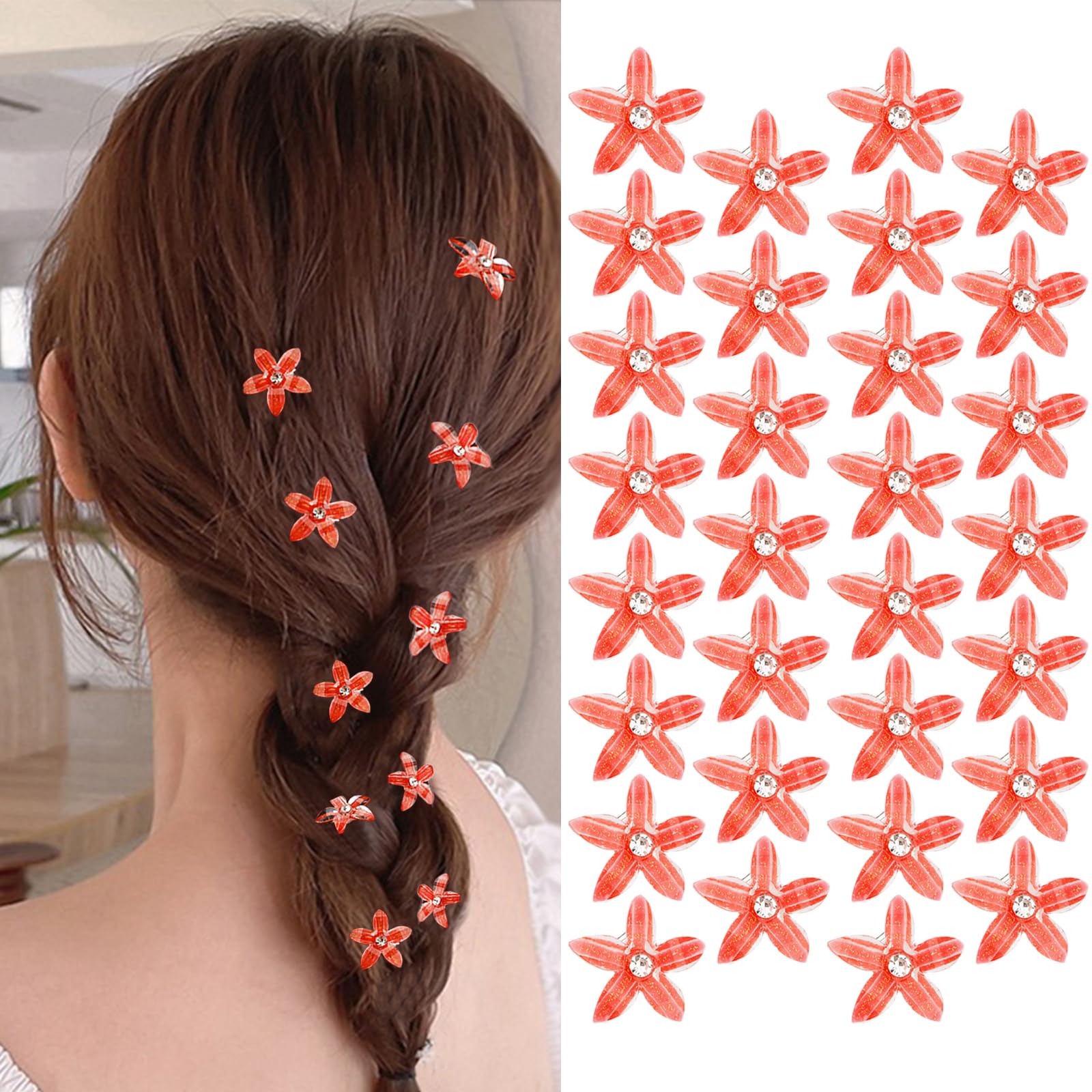 Amazon.com : CUBACO Red Flower Hair Clips for Women, 30pcs Mini Flower ...