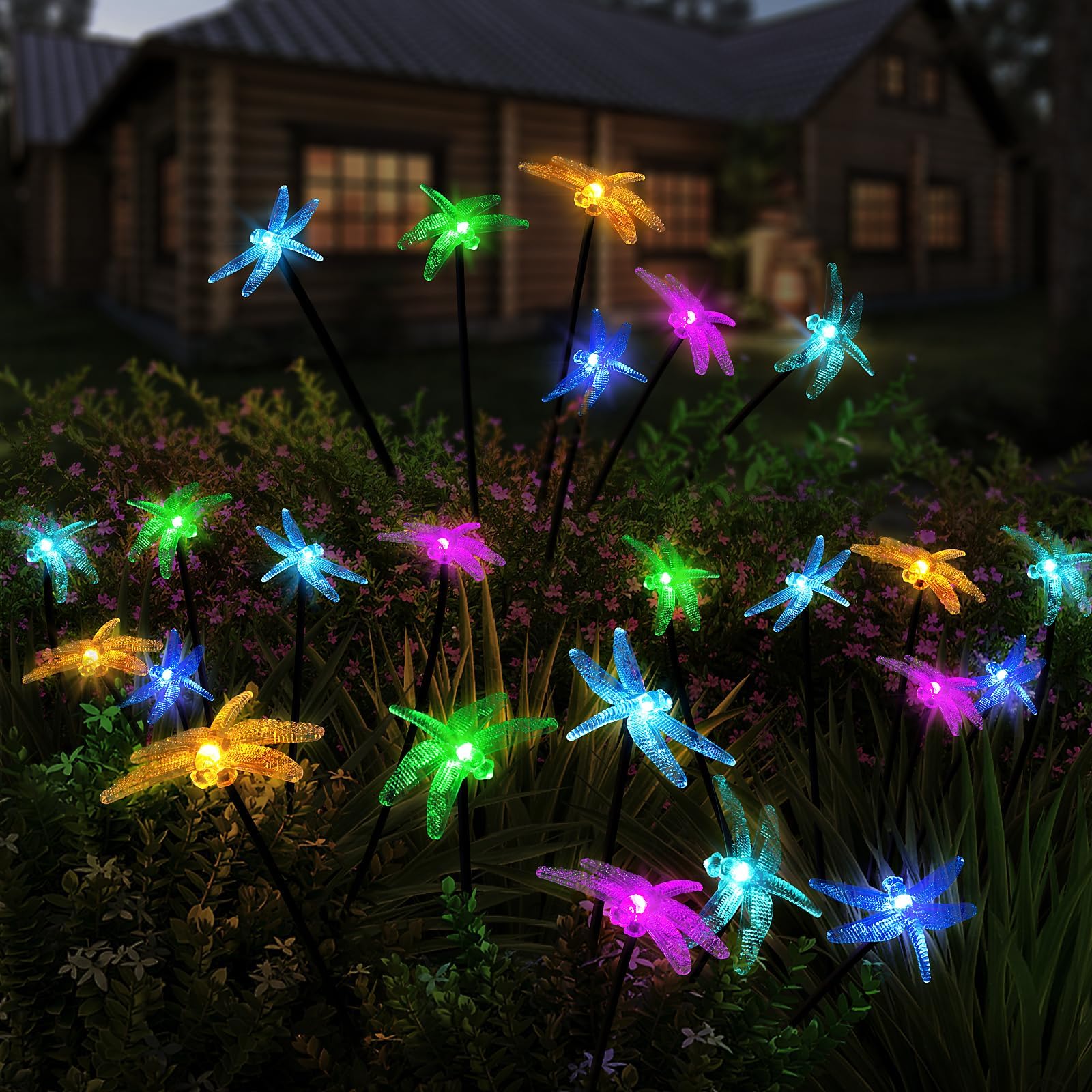 TONULAX 2 Pack Solar Firefly Lights + 3 Pack Solar Hydrangea Flower ...
